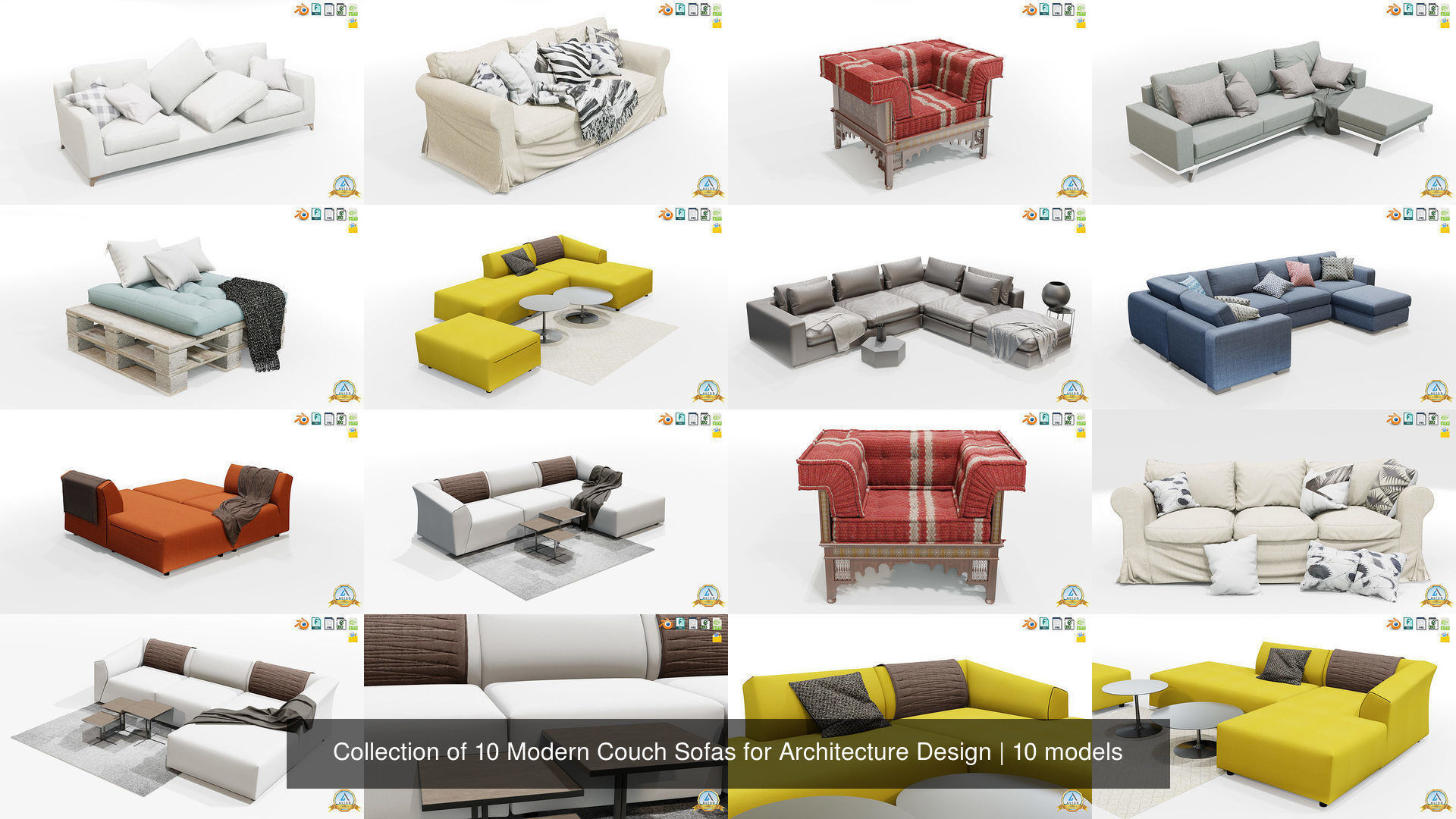 Collection of 10 Modern Couch Sofas for Architecture Design | CGTrader