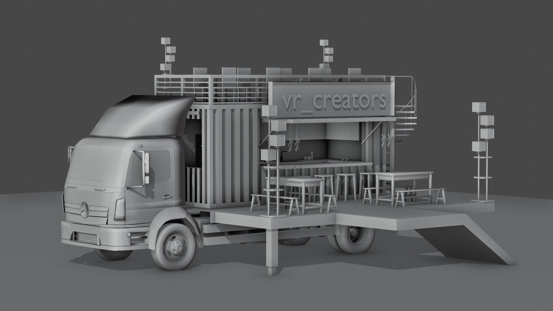 truck cafe free 3D model rigged | CGTrader