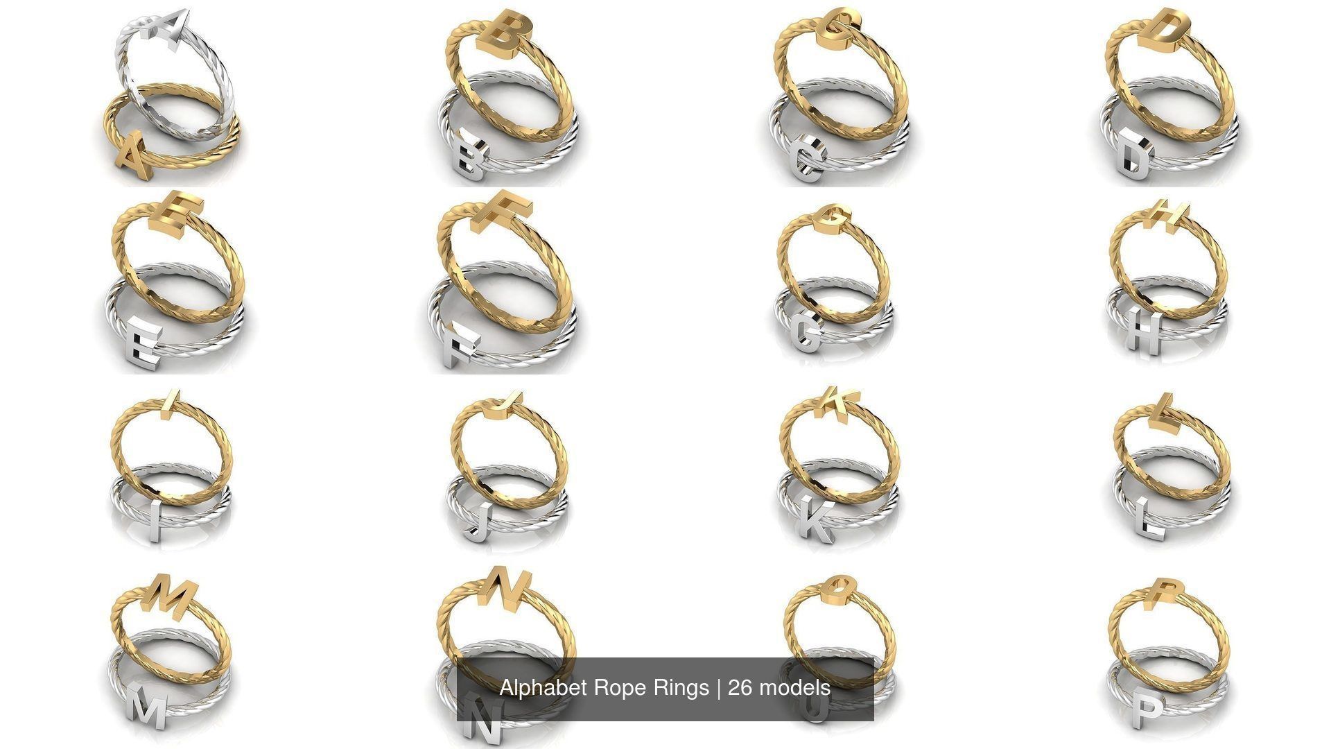 Alphabet Rope Rings 3D Model Collection | CGTrader