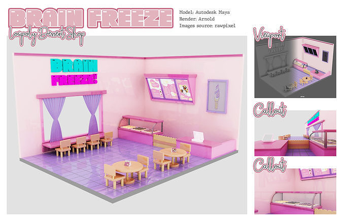 3D model Cartoon Cafe VR / AR / low-poly | CGTrader