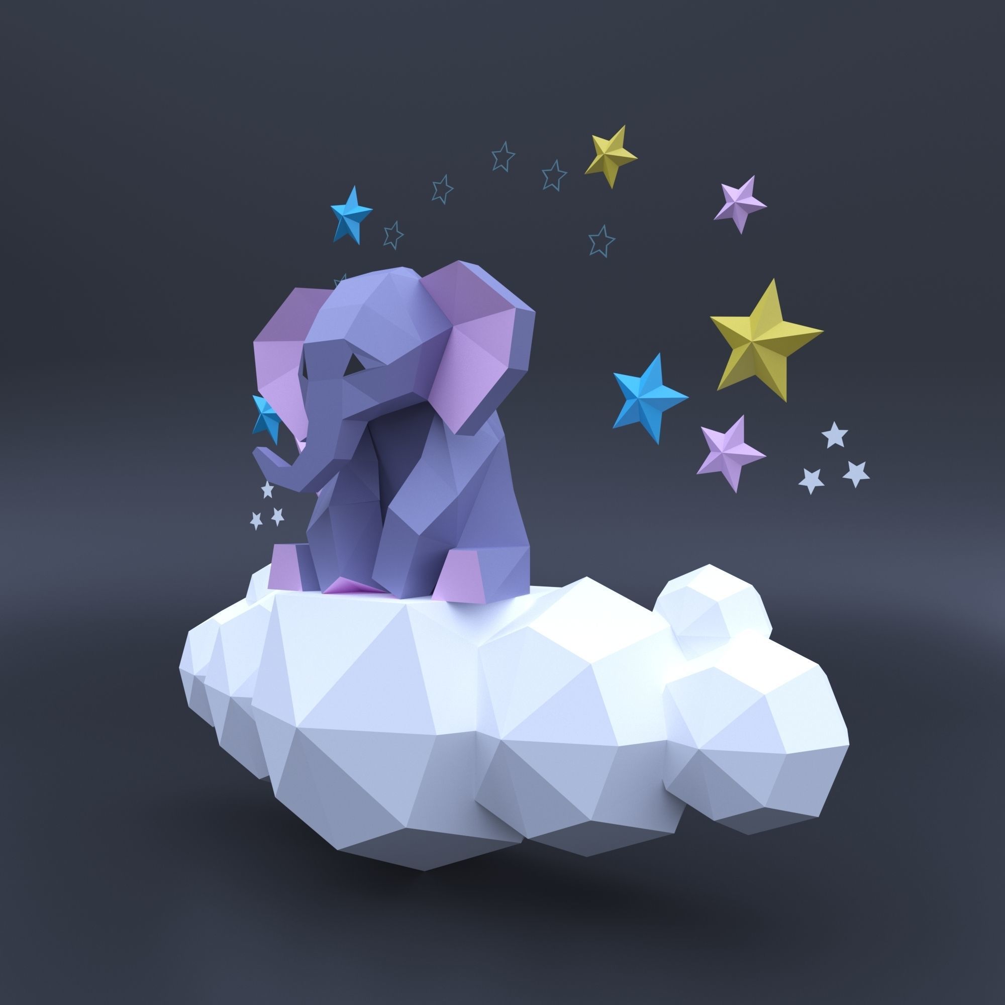 Low Poly Elephant Model Origami 3D print model 3D print model 3D model ...