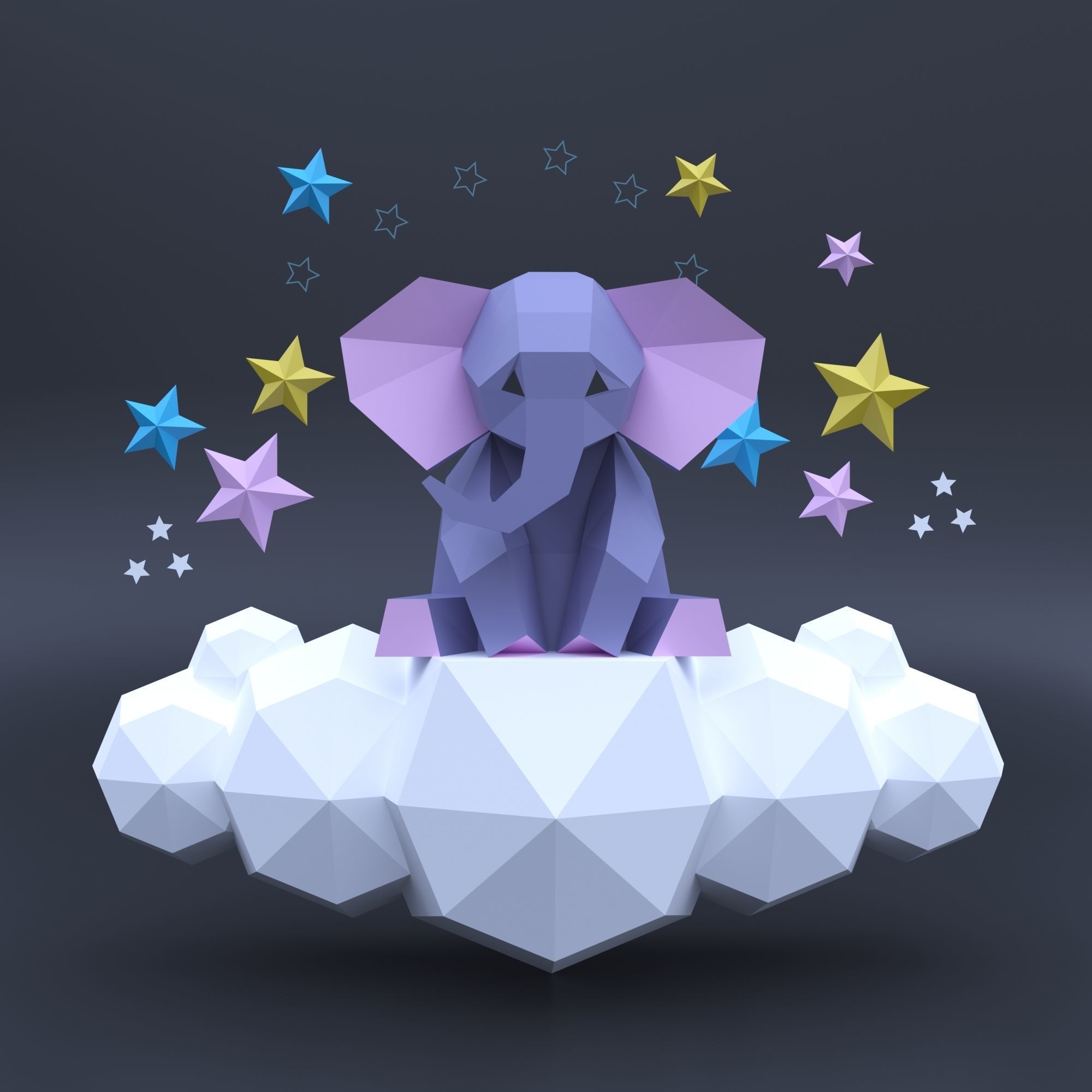 Low Poly Elephant Model Origami 3D print model 3D print model 3D model ...