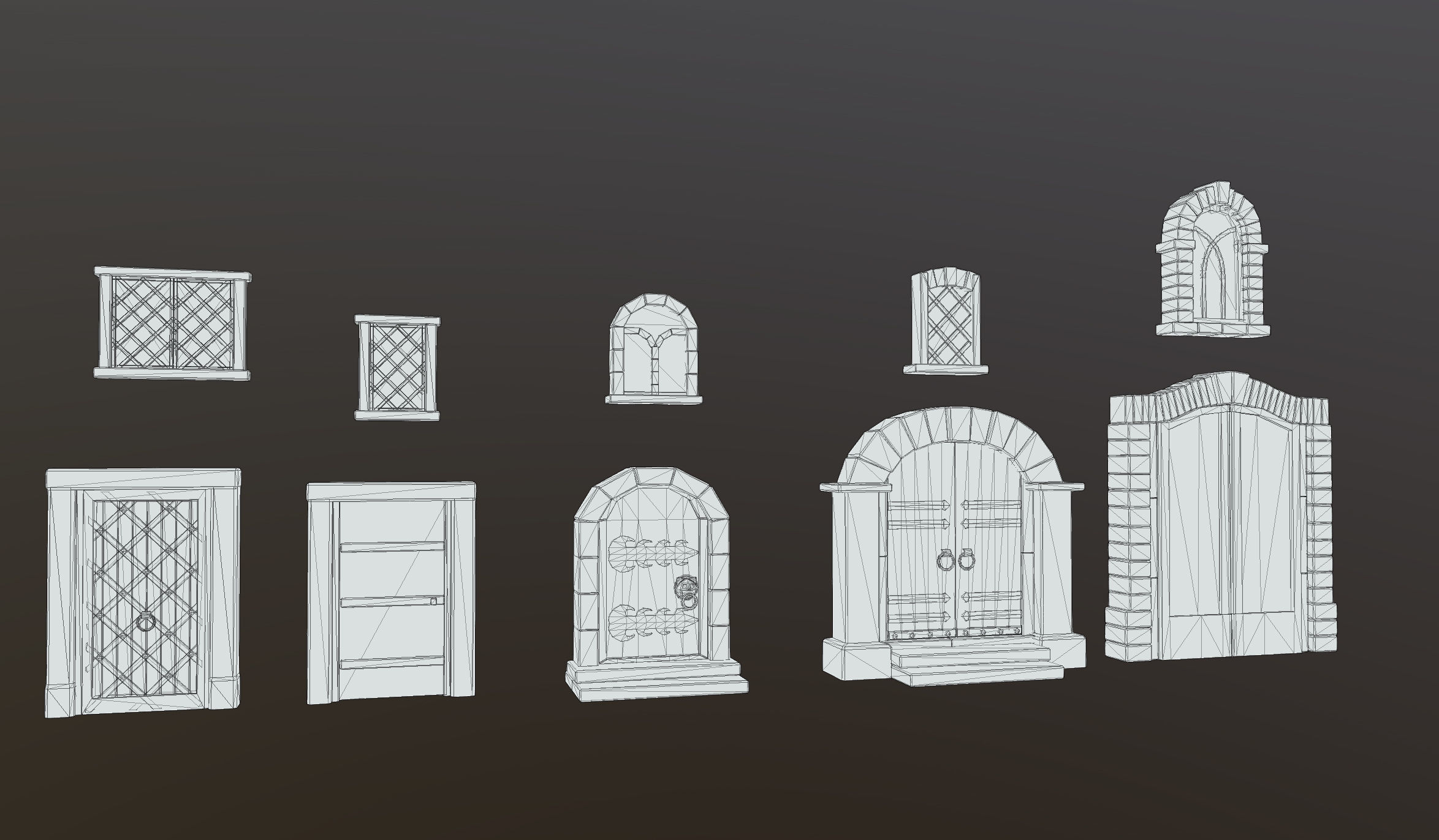 3D model Medieval stylized doors and windows pack low poly PBR game ...