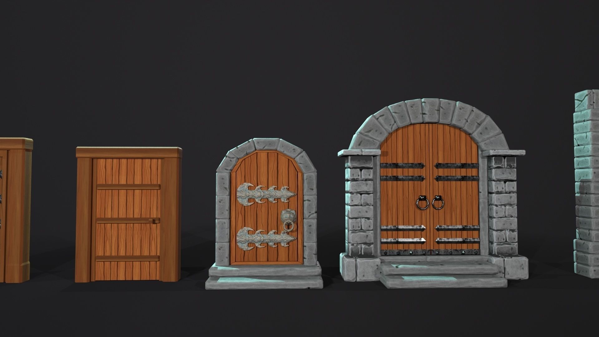 3D model Medieval stylized doors and windows pack low poly PBR game asset VR / AR / low-poly ...