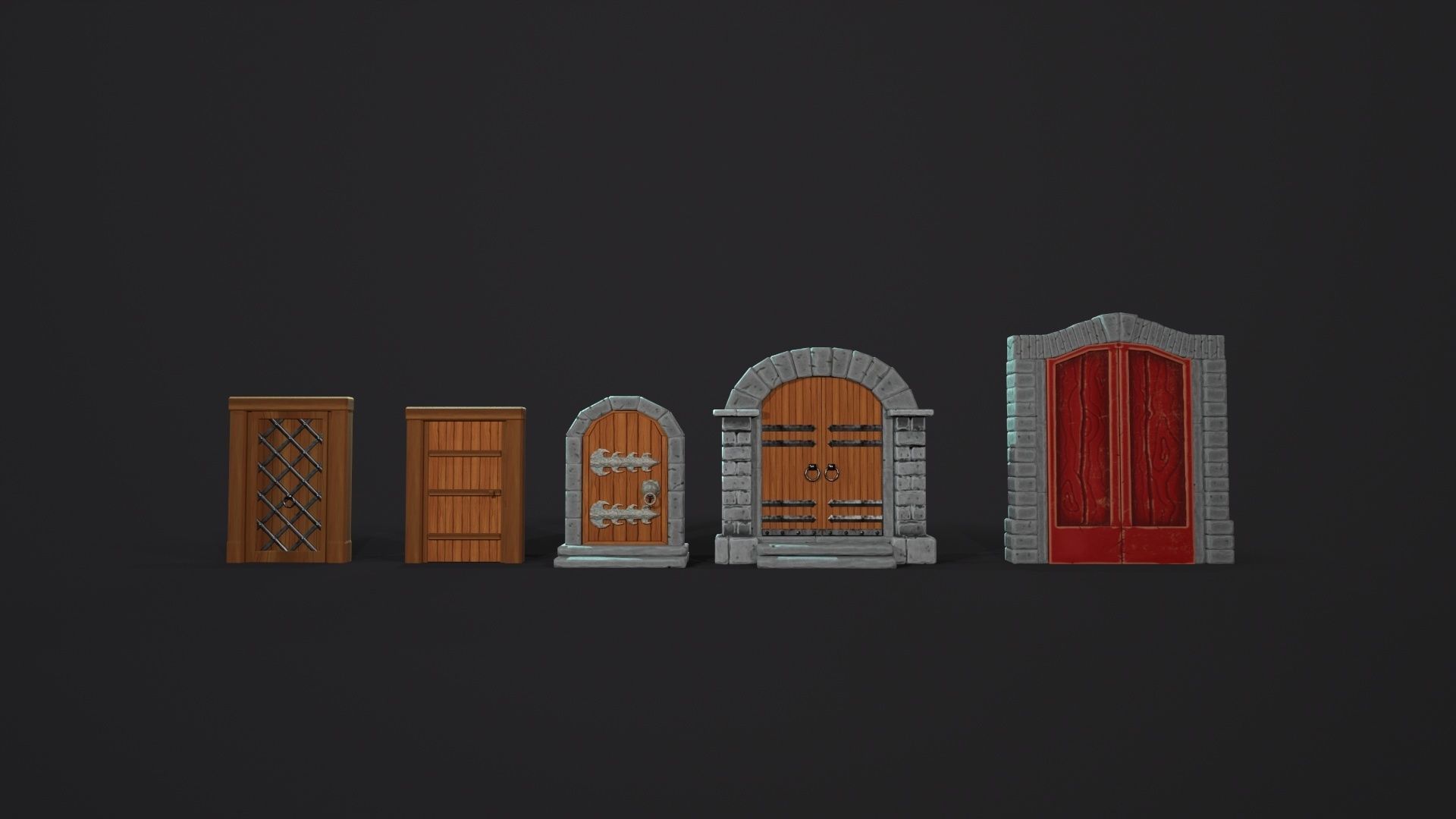 3D model Medieval stylized doors and windows pack low poly PBR game ...