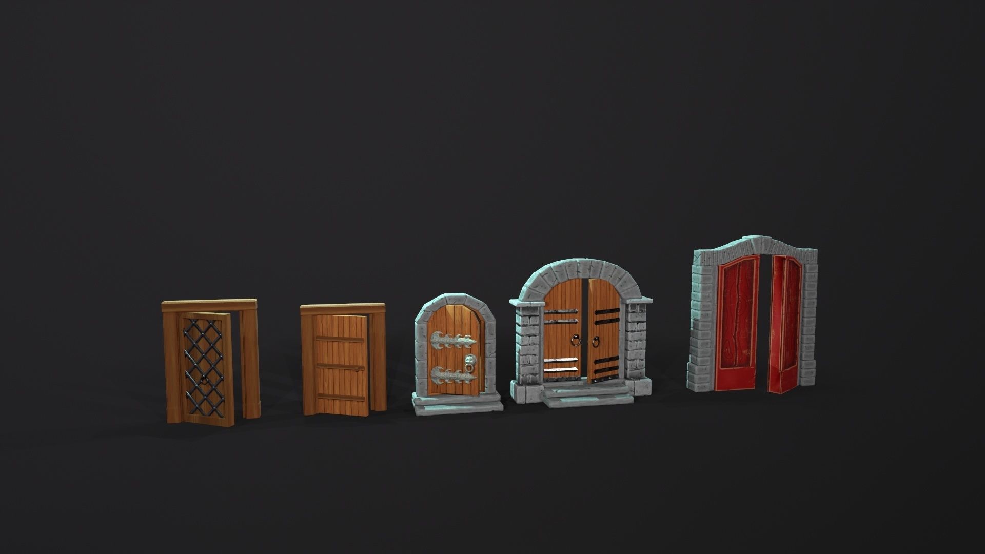 3D model Medieval stylized doors and windows pack low poly PBR game ...