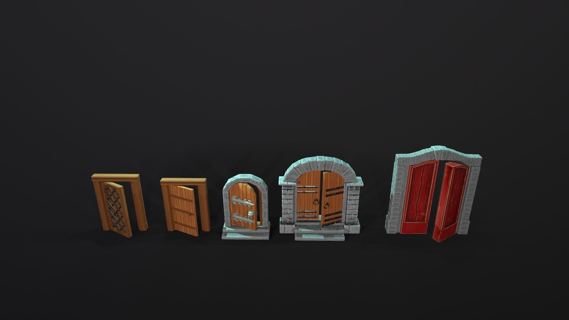 3D model Medieval stylized doors and windows pack low poly PBR game ...