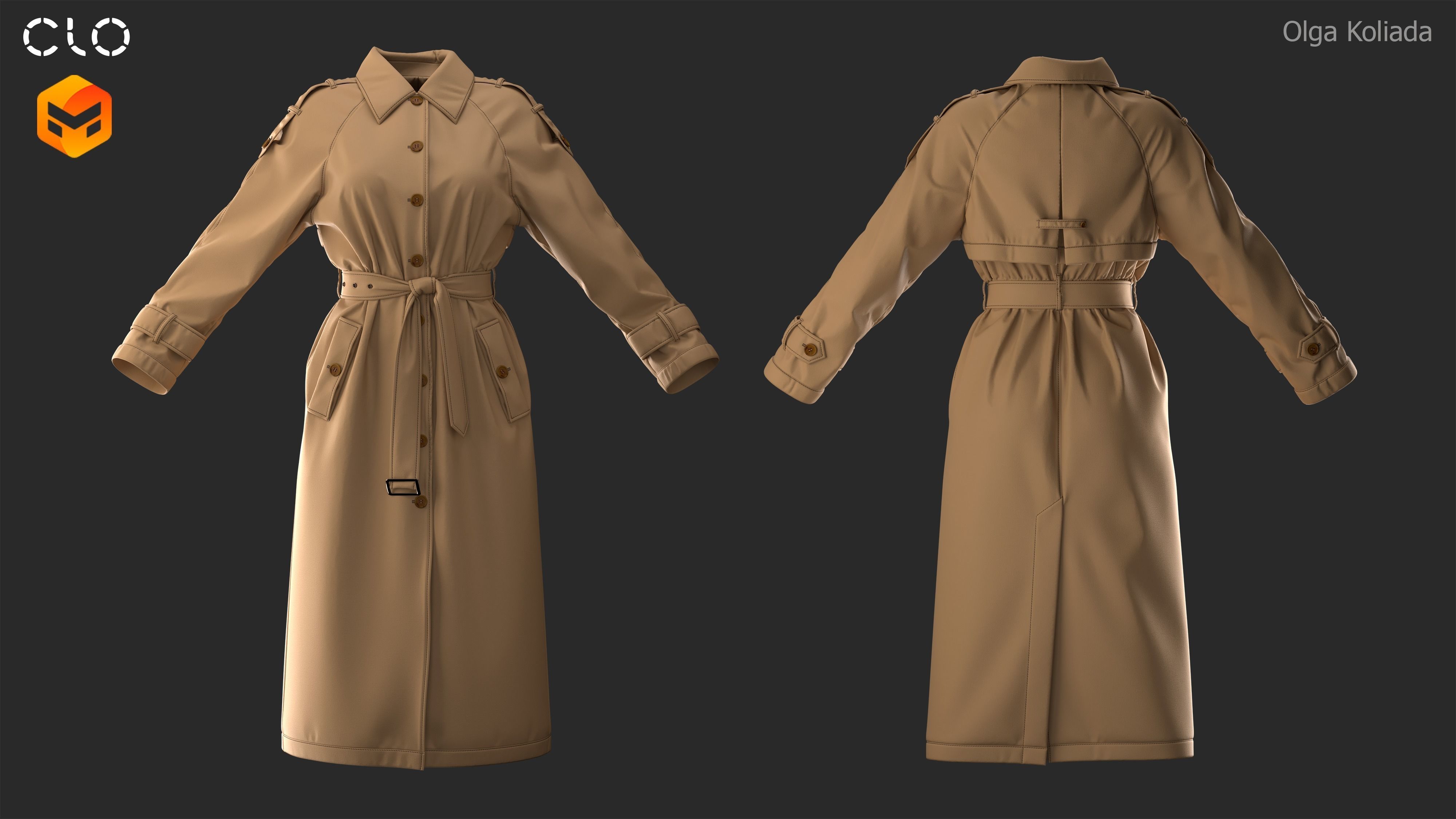 Womens Trench Coats Marvelous Designer project and OBJ 3D model | CGTrader