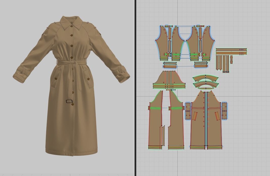Womens Trench Coats Marvelous Designer project and OBJ 3D model | CGTrader