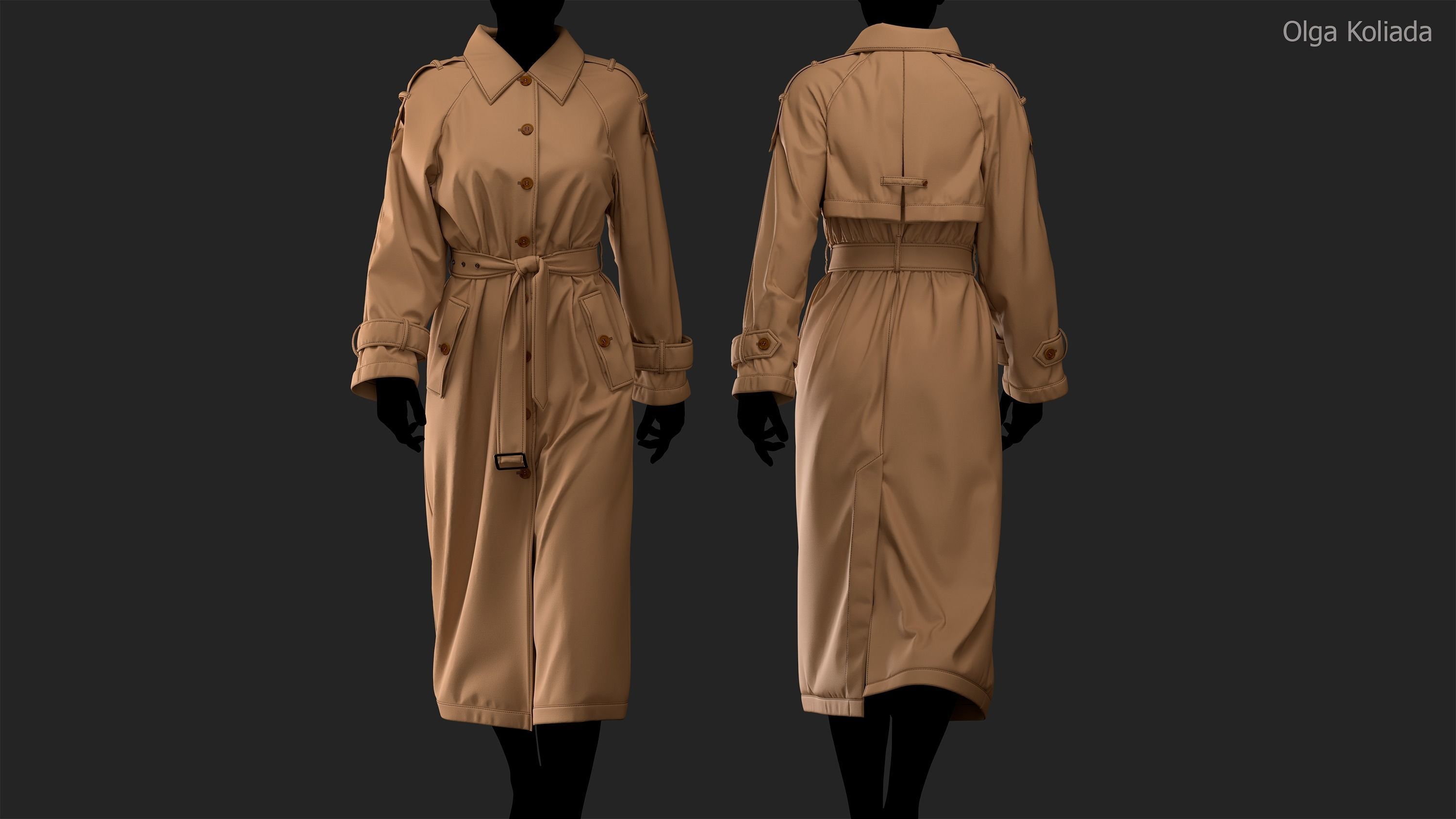 Womens Trench Coats Marvelous Designer project and OBJ 3D model | CGTrader