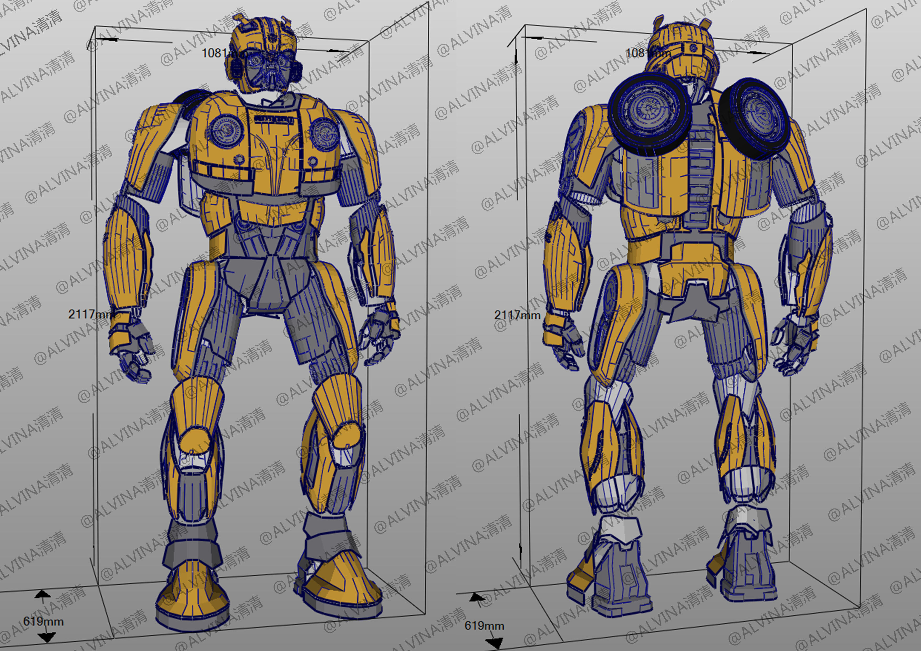 3D model Transformers Bumblebee 2018 pepakura Full VR / AR / low-poly ...