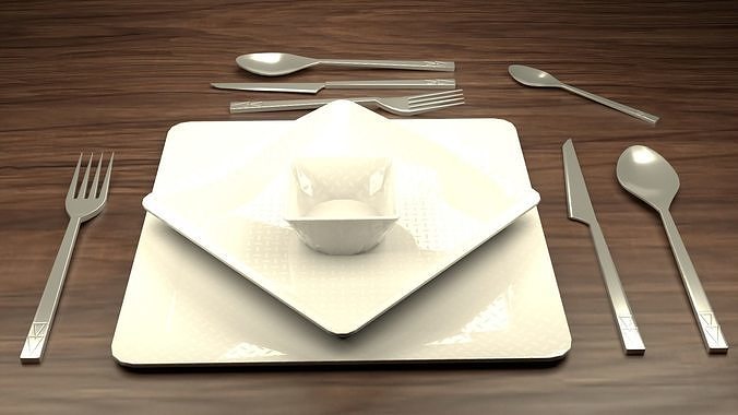 3D model TABLE SET- CUTLERY SET AND PLATE SET - VR / AR / low-poly ...