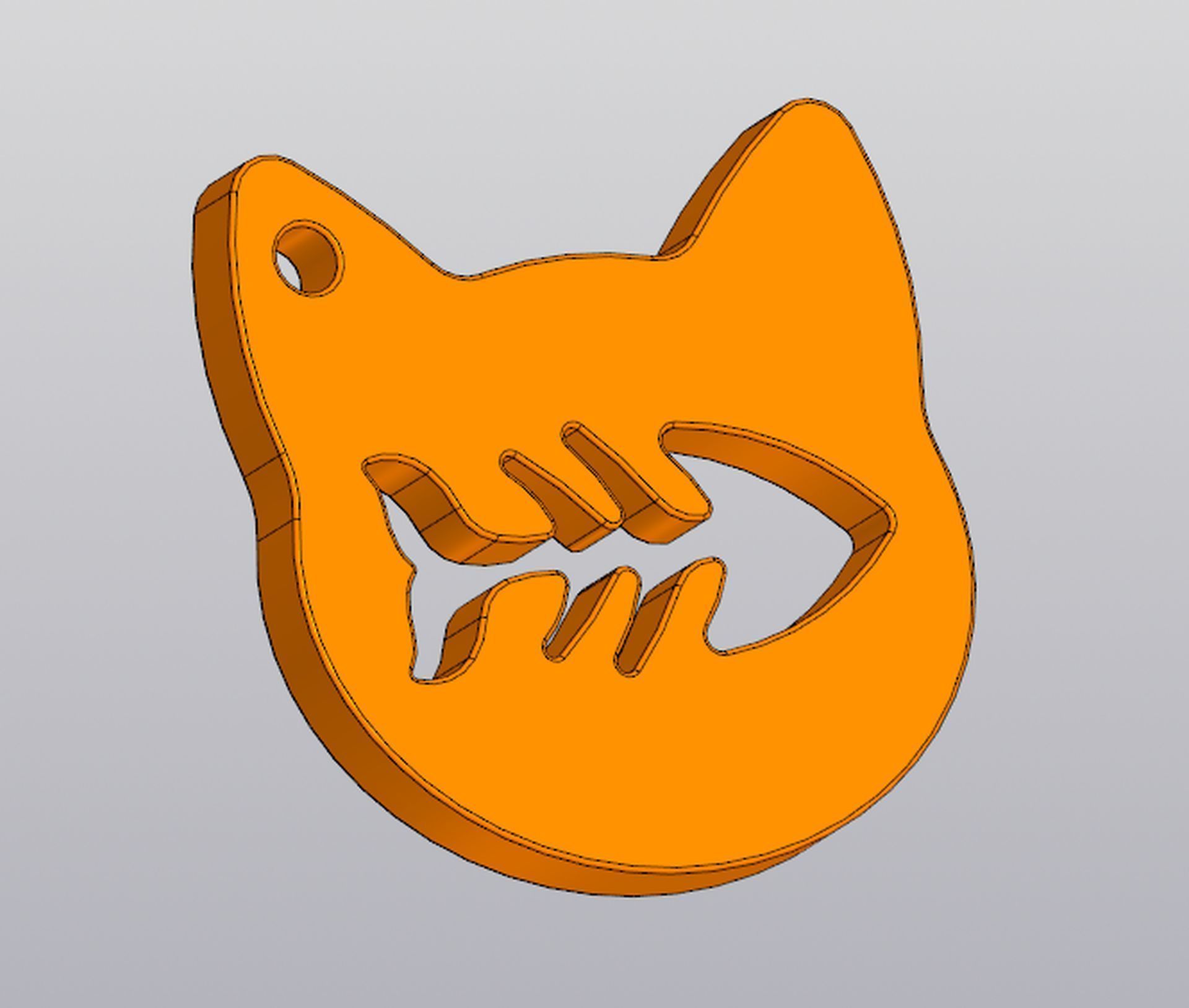 Cat and fish skeleton Keychain free 3D model 3D printable | CGTrader
