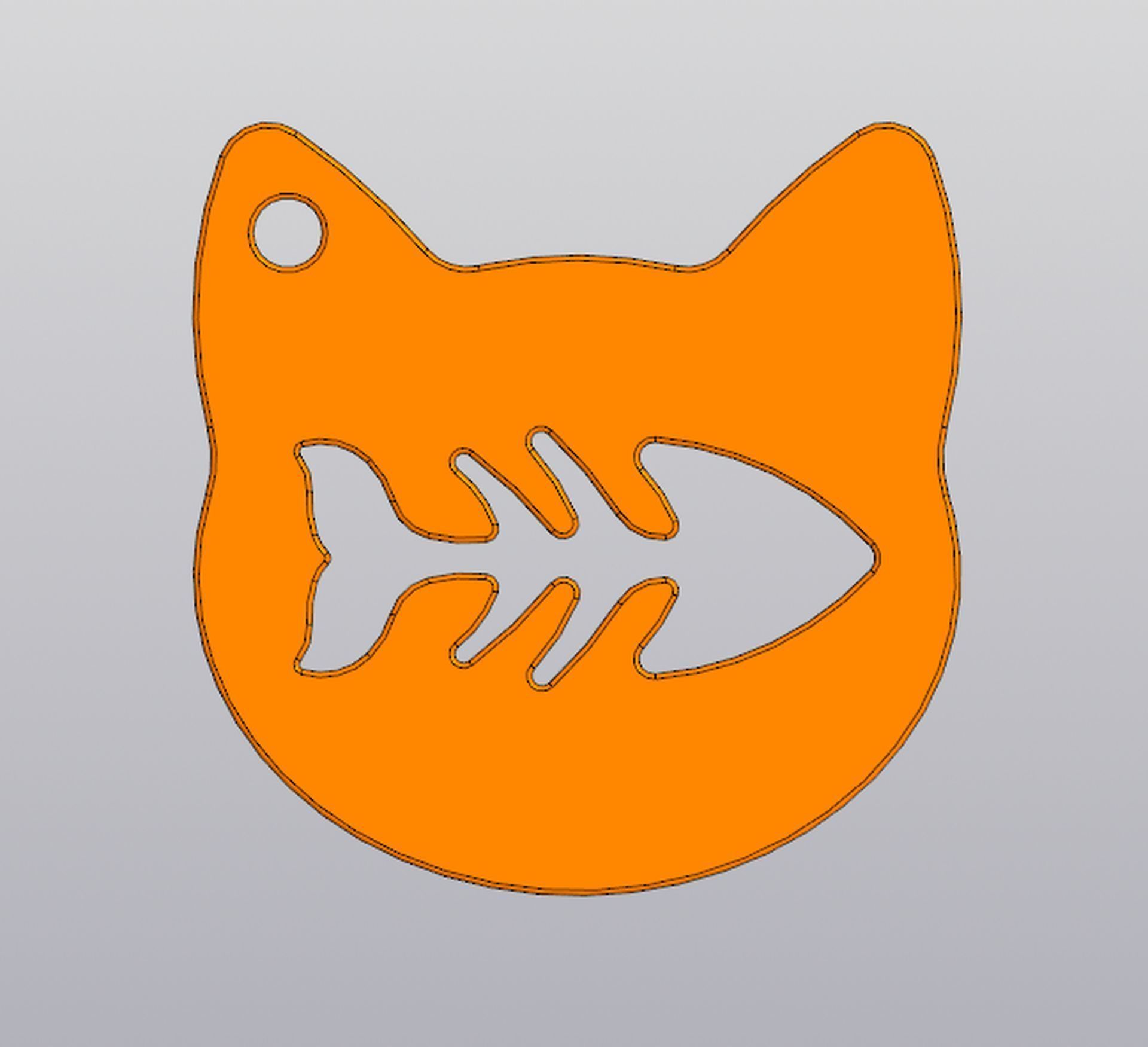 Cat and fish skeleton Keychain free 3D model 3D printable | CGTrader