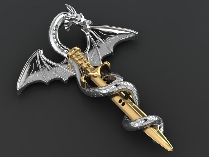 dragon wrapped around a sword pendant 3D model 3D printable | CGTrader