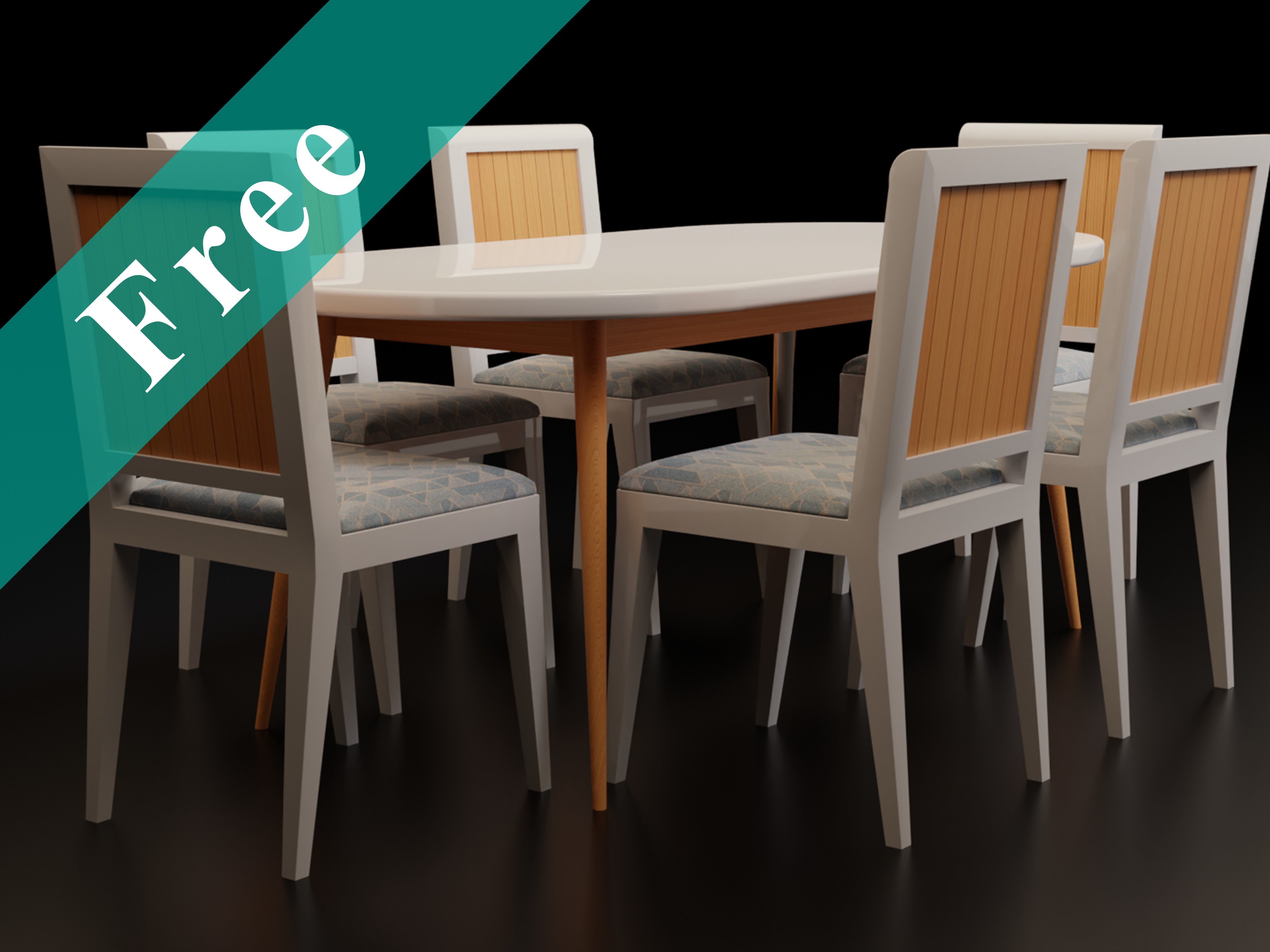 Mid-century Modern Dining Table with 4 Tapered Legs free 3D model ...