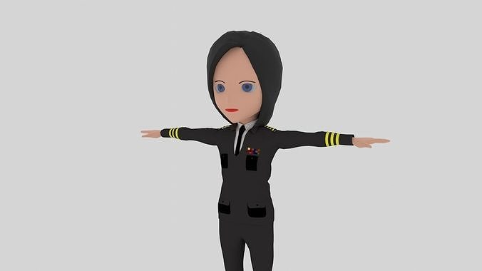 3D model Commander - Cartoon Character Woman VR / AR / low-poly | CGTrader