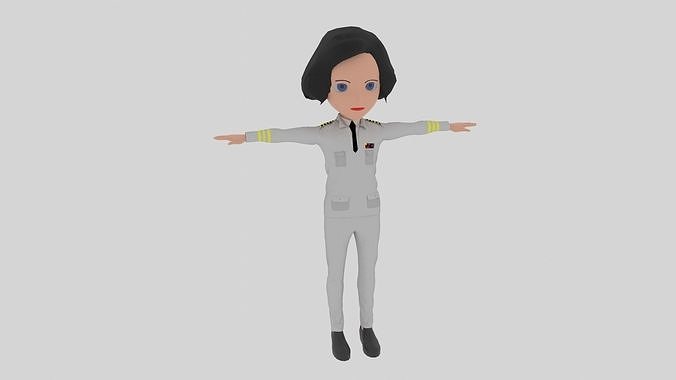 3D model Commander - Cartoon Character Woman VR / AR / low-poly | CGTrader