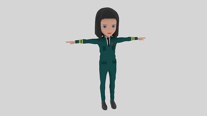 3D model Commander - Cartoon Character Woman VR / AR / low-poly | CGTrader