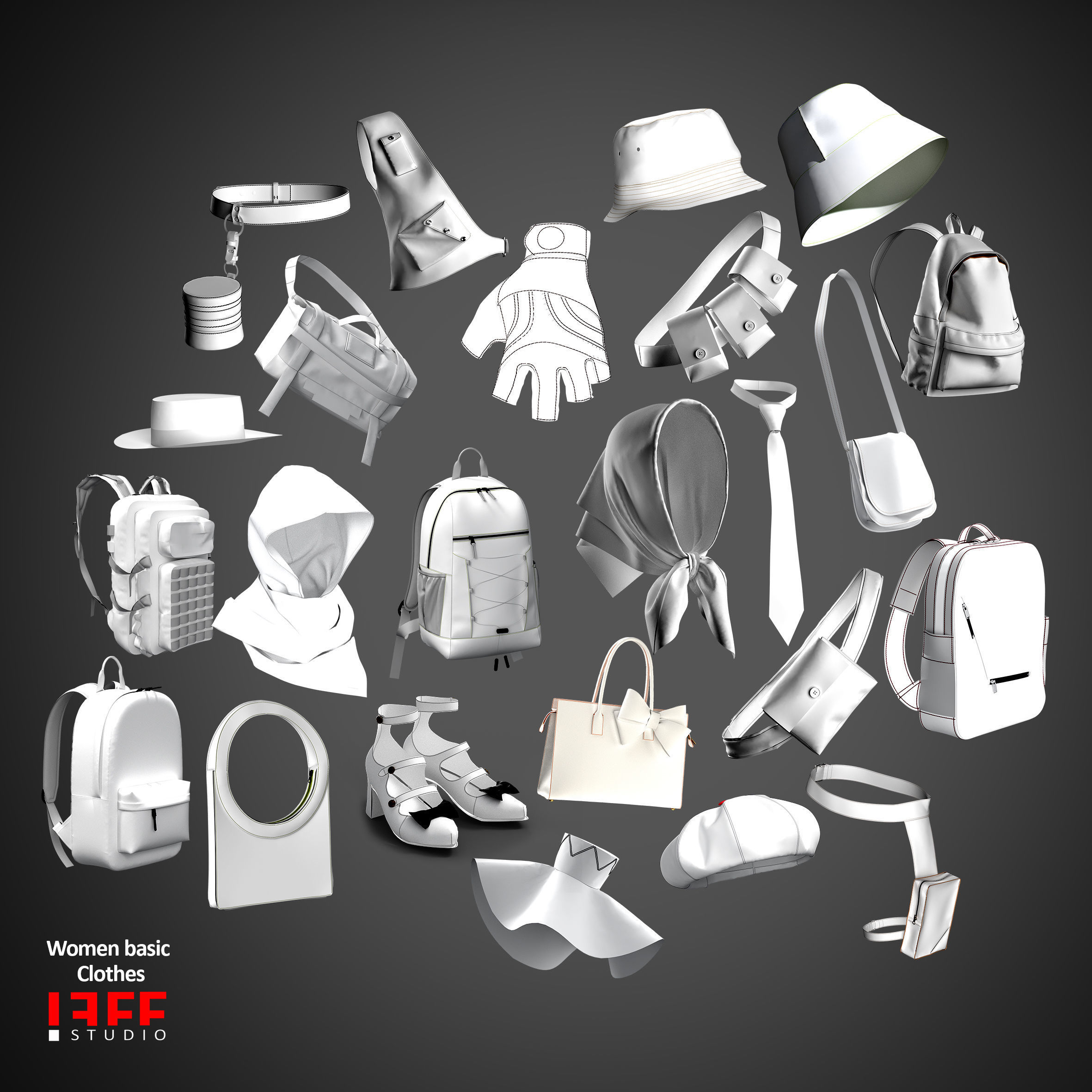 3D model 93 BASIC CLOTHES AND ACCESSORIES MODELS VR / AR / low-poly ...