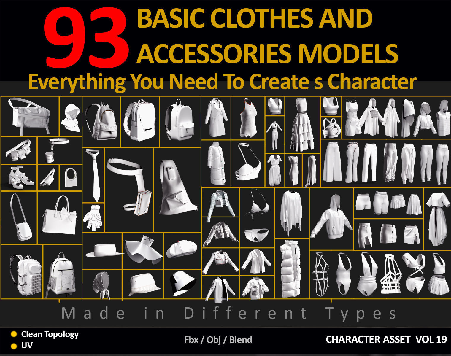 3D model 93 BASIC CLOTHES AND ACCESSORIES MODELS VR / AR / low-poly ...