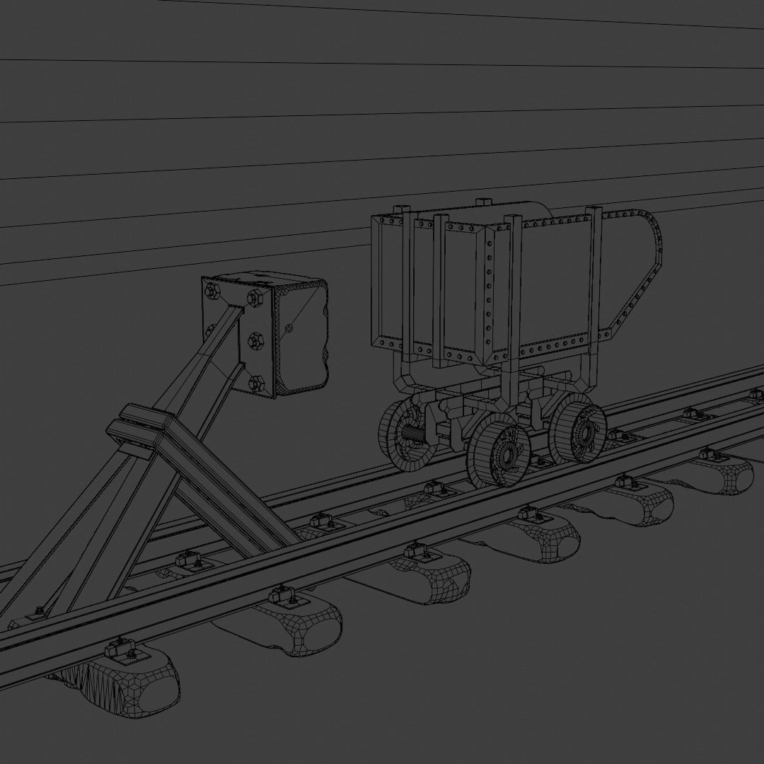 Modular Rails with Mine Cart and Wood Iron Stop 3D model | CGTrader