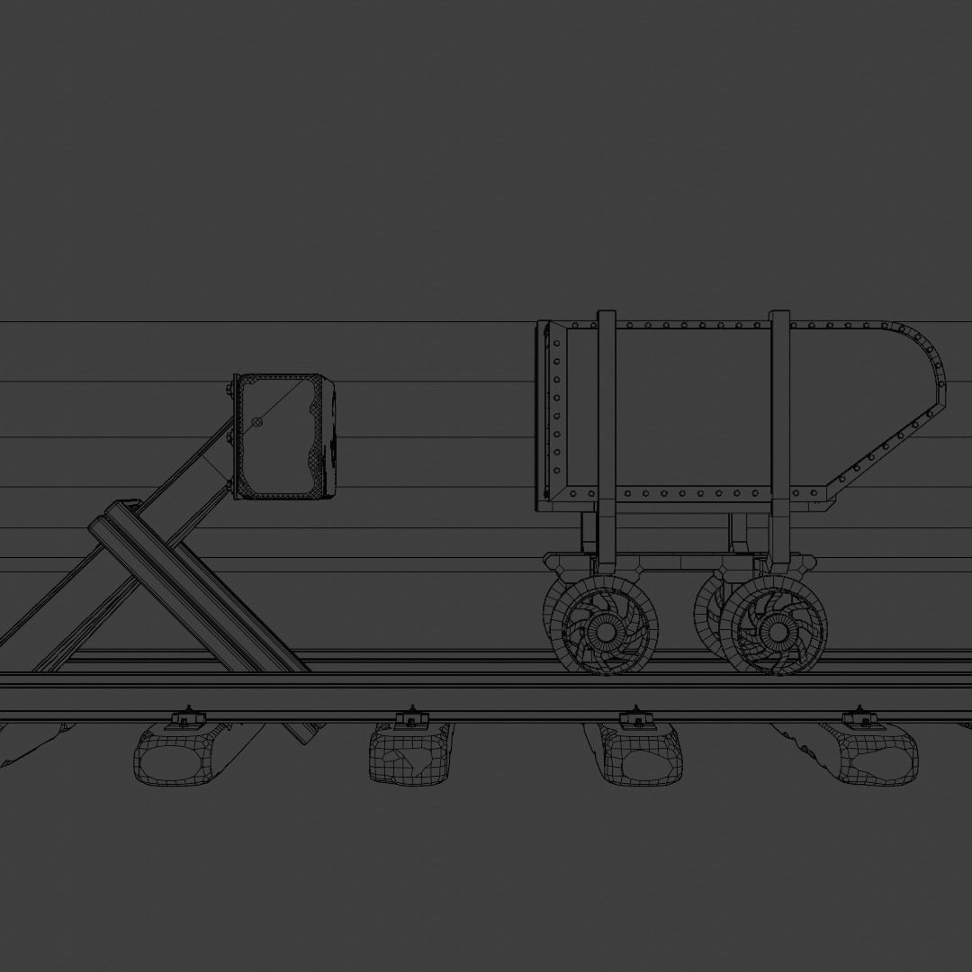 Modular Rails with Mine Cart and Wood Iron Stop 3D model | CGTrader