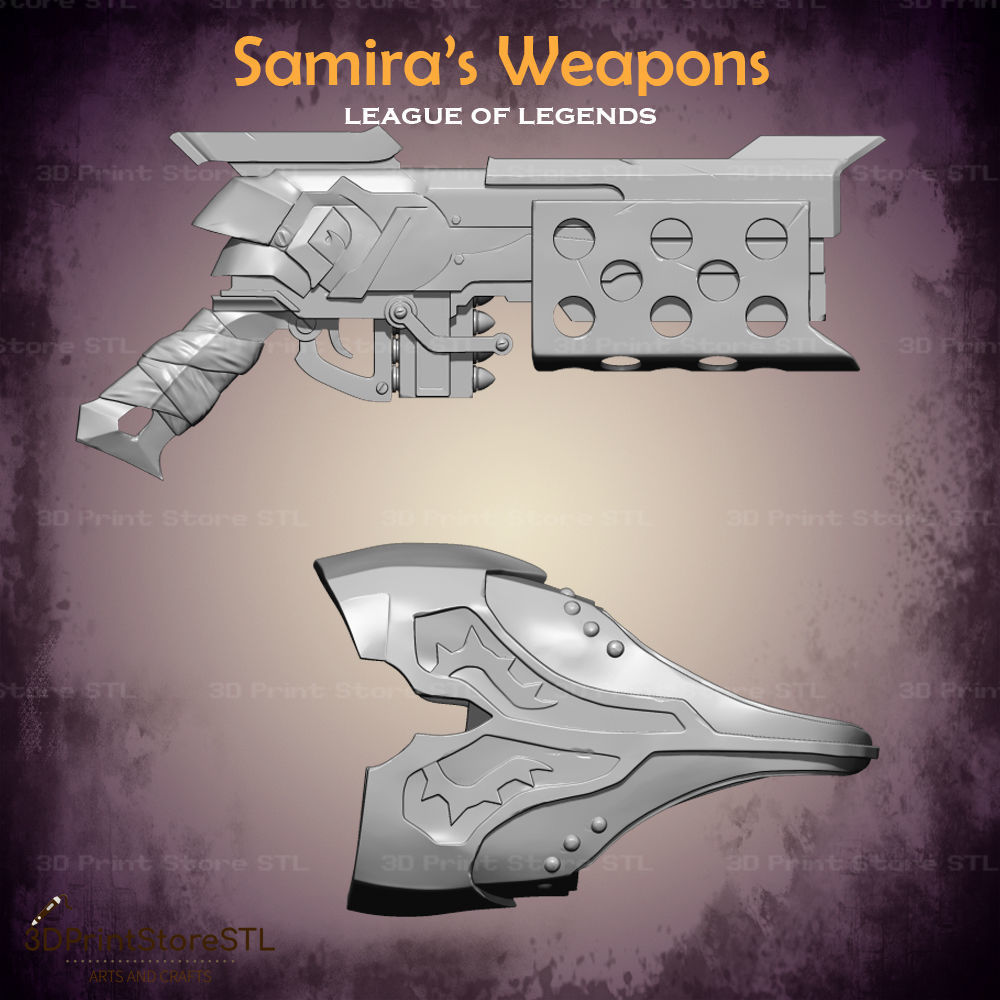 Samira Weapon Cosplay League of Legends - STL File 3D model 3D ...