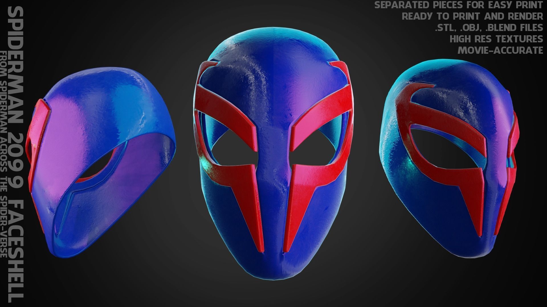 SpiderMan 2099 faceshell for Cosplay 3D model 3D printable | CGTrader