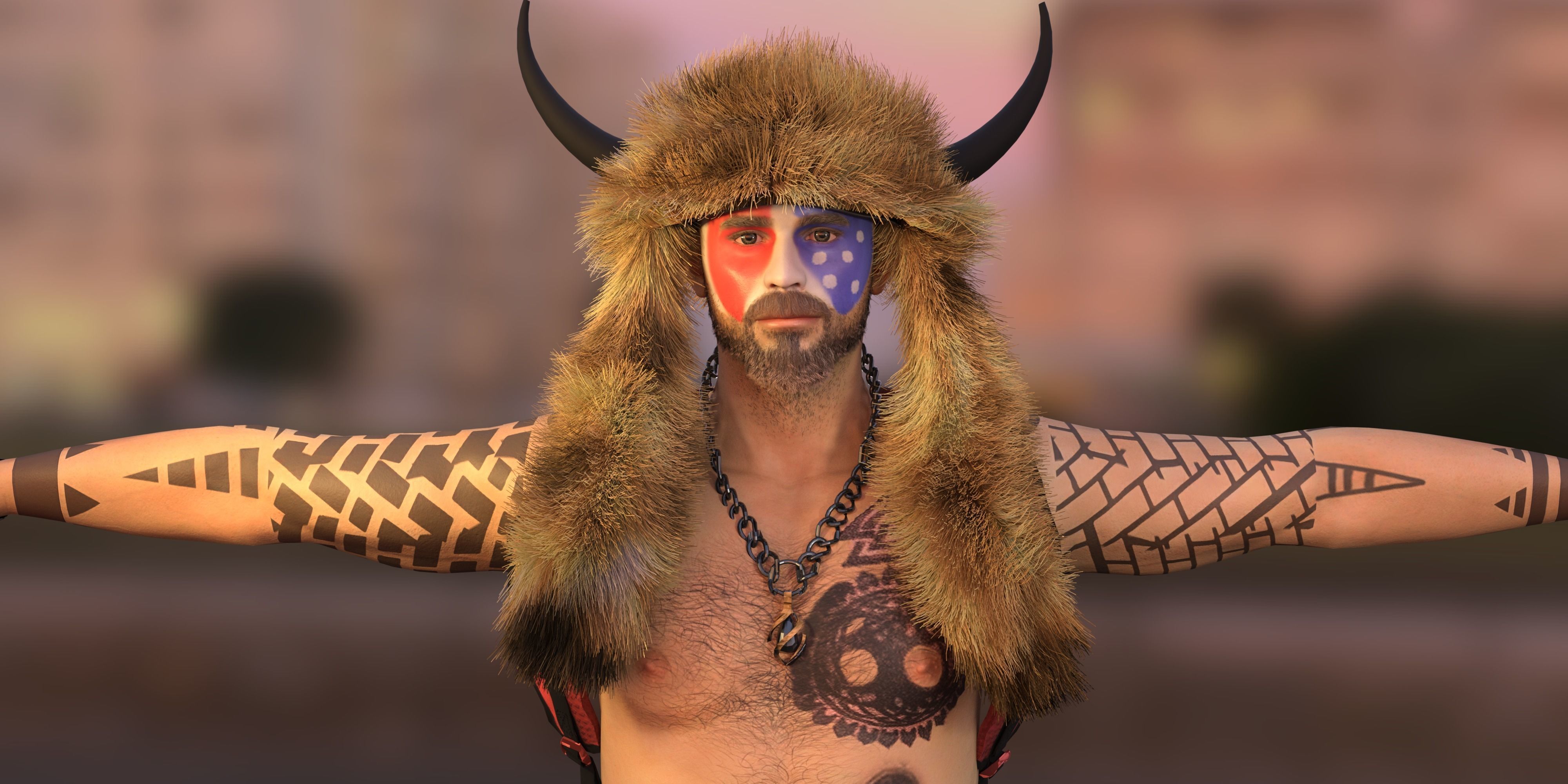 3d Model Qanon Shaman 4k Realistic All Rigged Vr Ar Low Poly Cgtrader