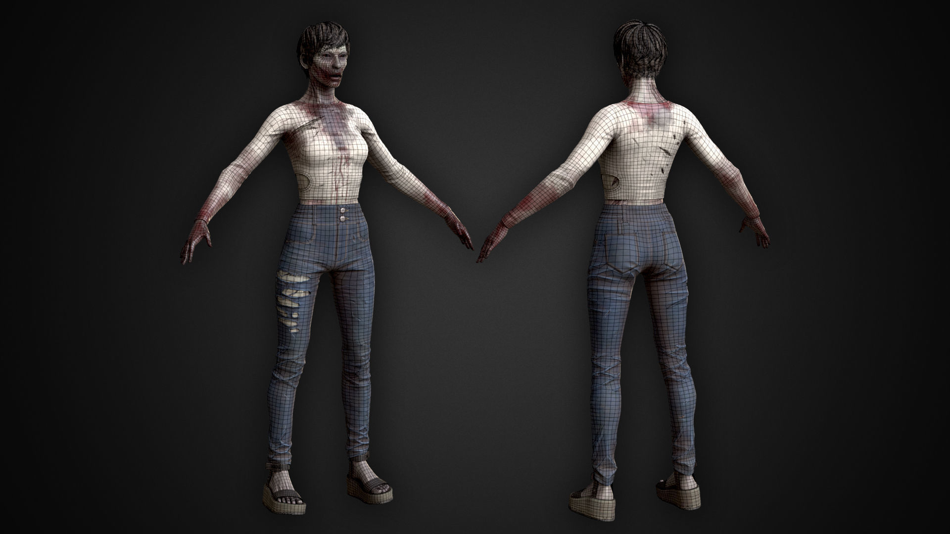 3D model Female Zobie in Jeans VR / AR / low-poly | CGTrader
