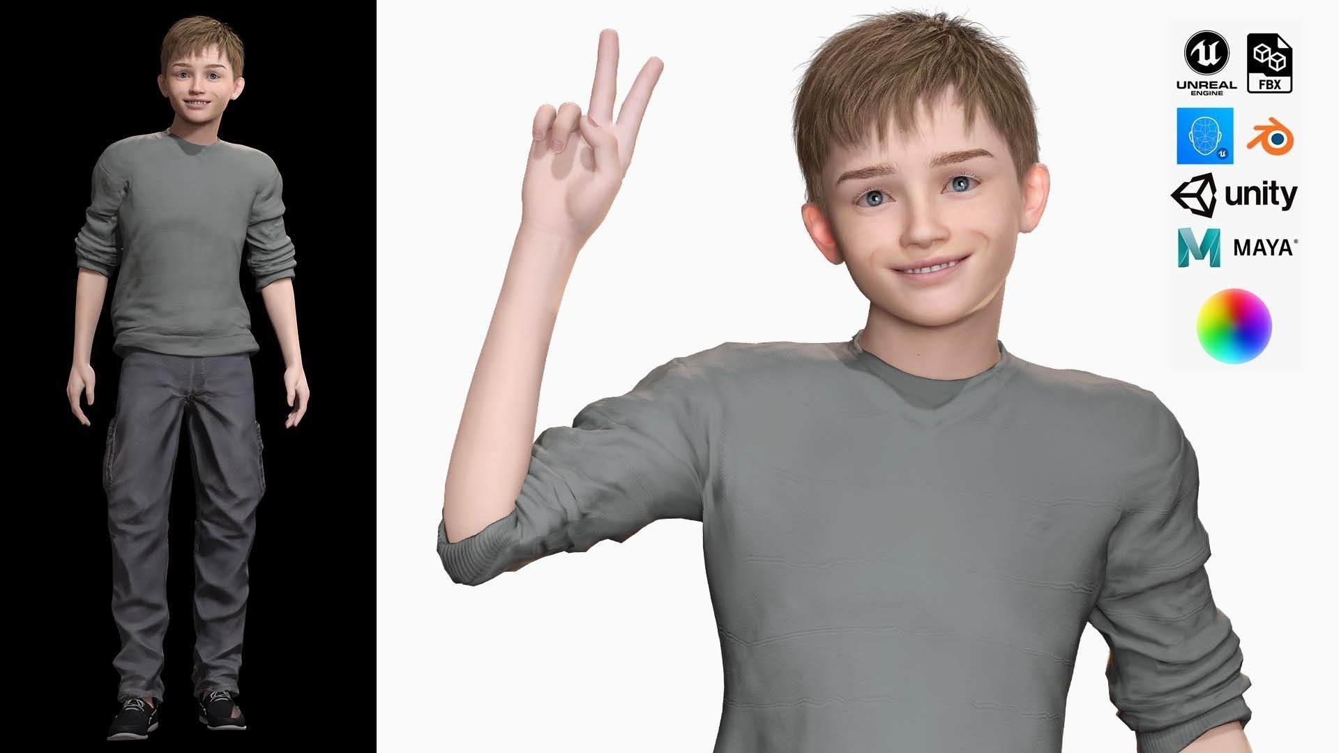 3D model HENRY-Playful Kid Realistic Child Boy VR / AR / low-poly ...