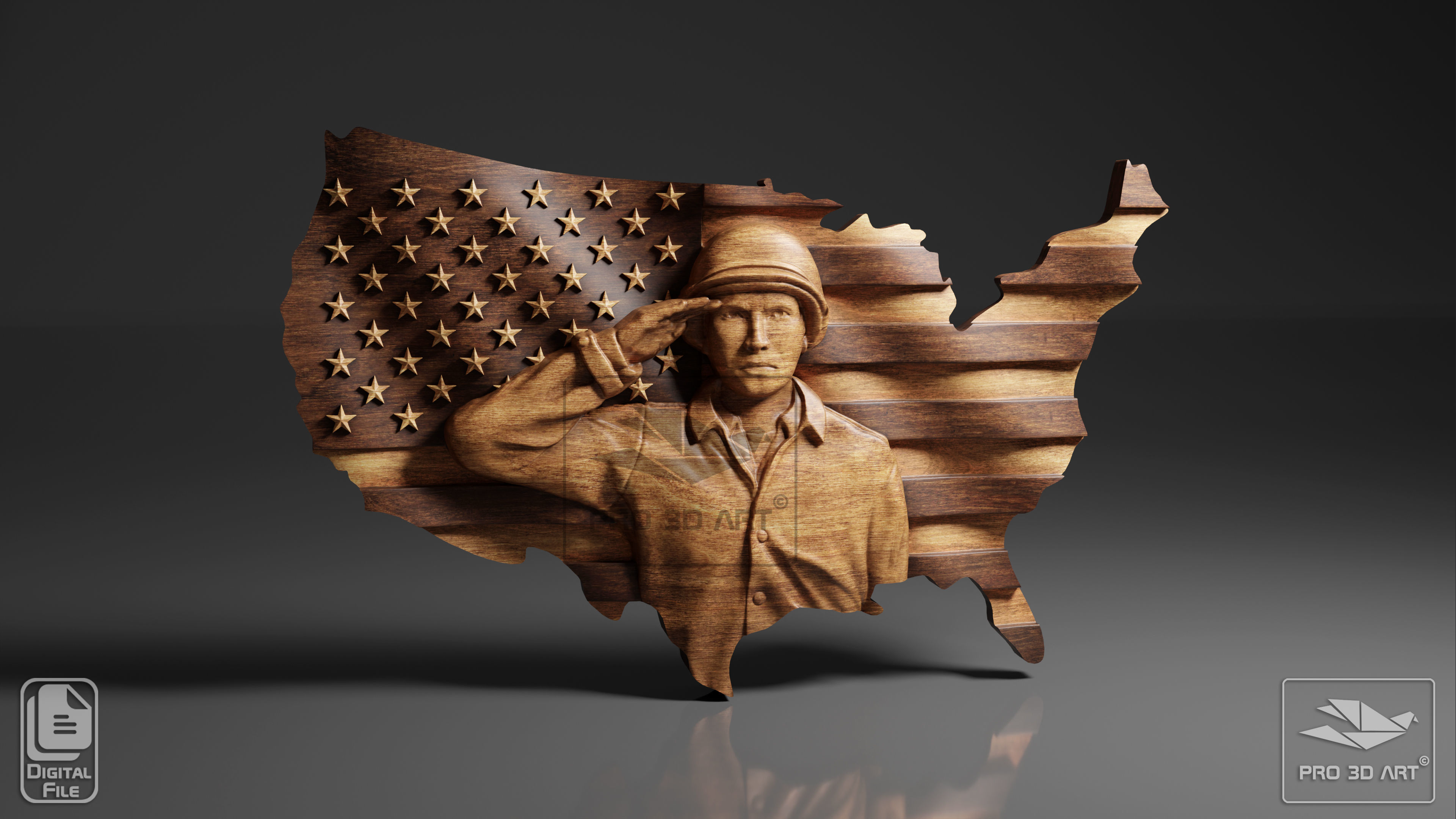 USA Wavy Map and Flag - Soldier-CNC Files For Wood 3D STL Model 3D ...