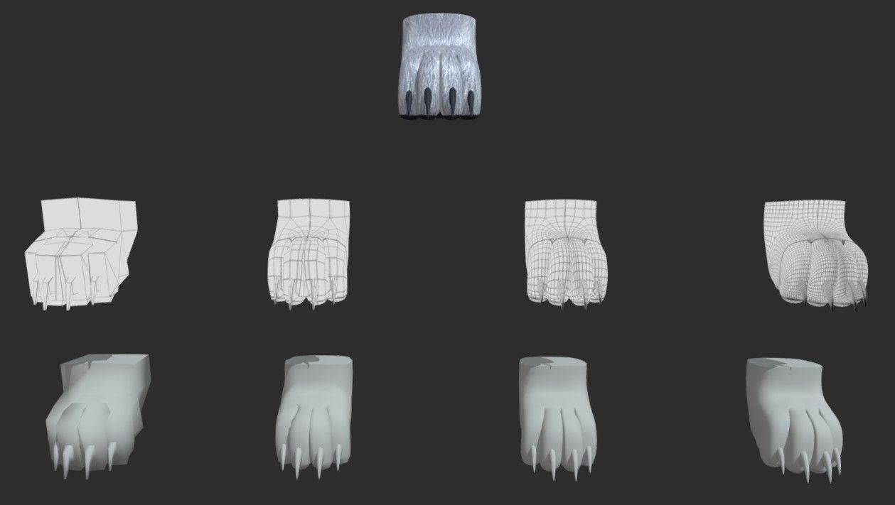 3D model 4 Digit Paws Low and High Poly Rigged Textured VR / AR / low ...