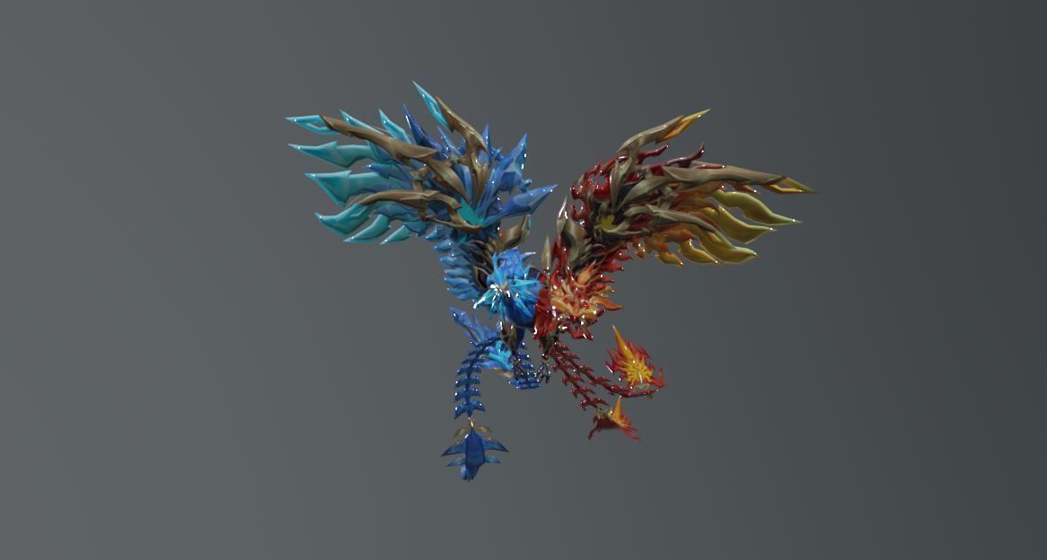 Twin Head Phoenix Fire And Blue 3D model animated rigged | CGTrader