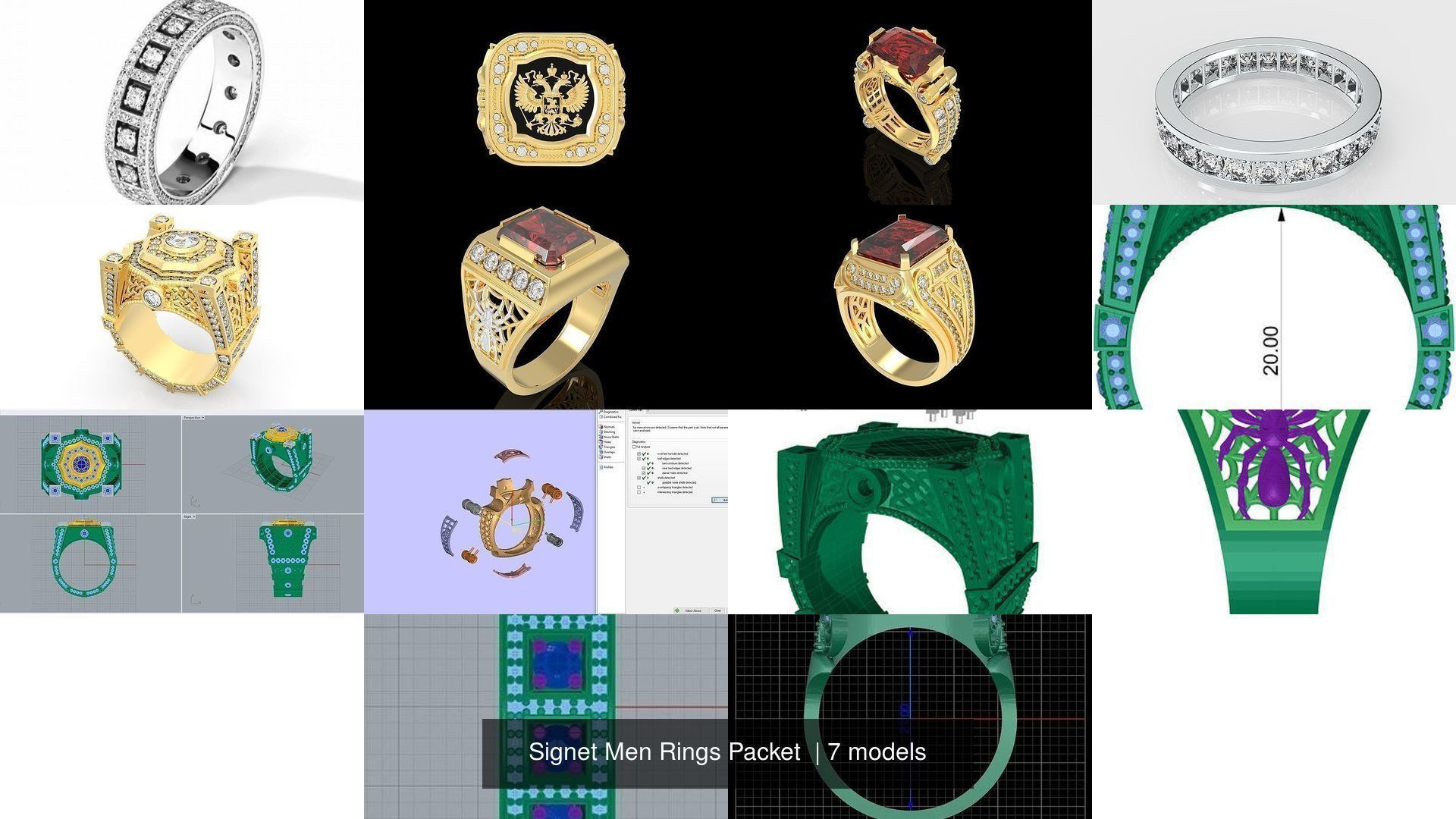 Signet Men Rings Packet 3D Model Collection 3D printable | CGTrader