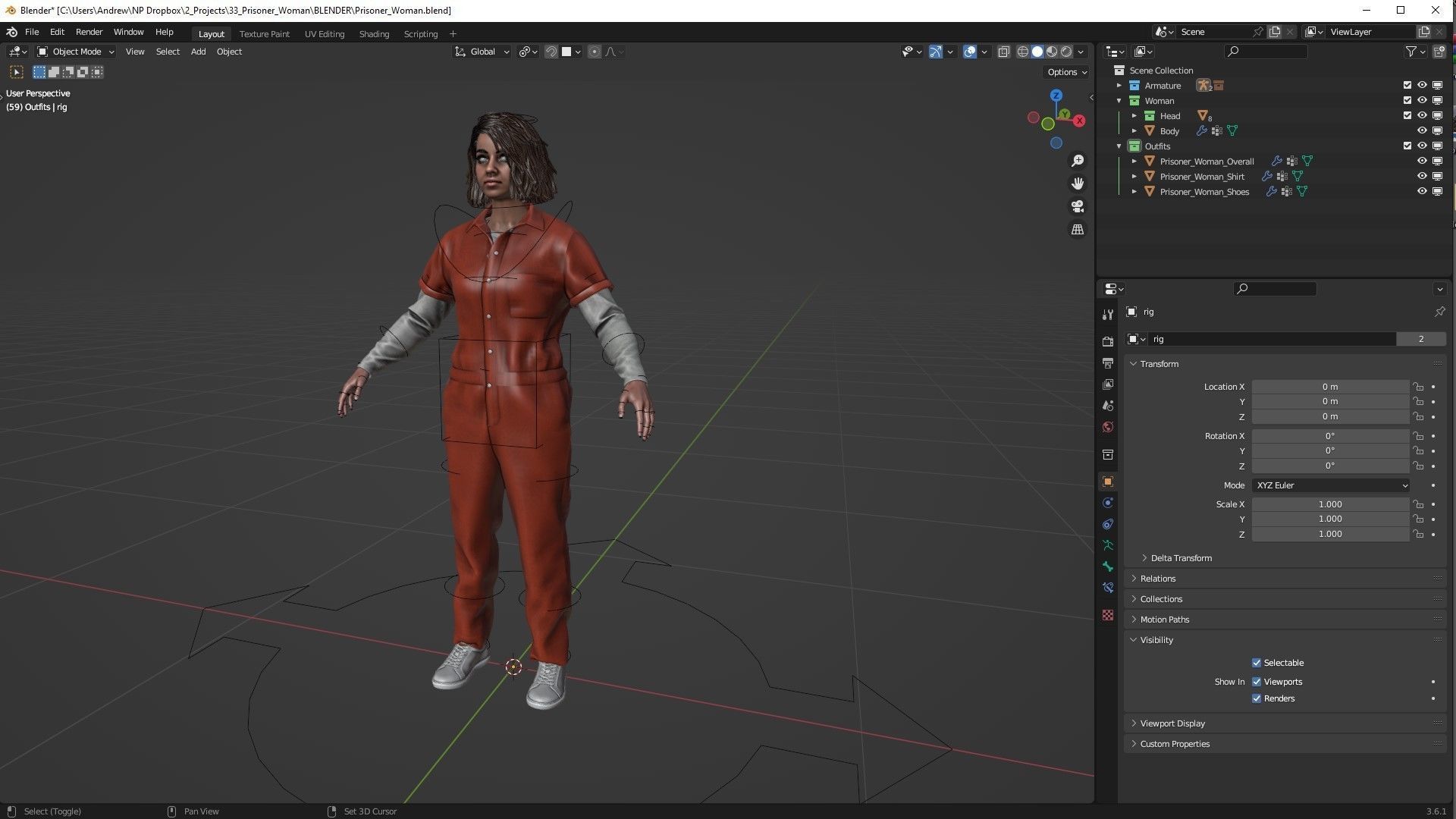 3D model Woman - Prisoner - Modular - Rigged VR / AR / low-poly rigged animated | CGTrader
