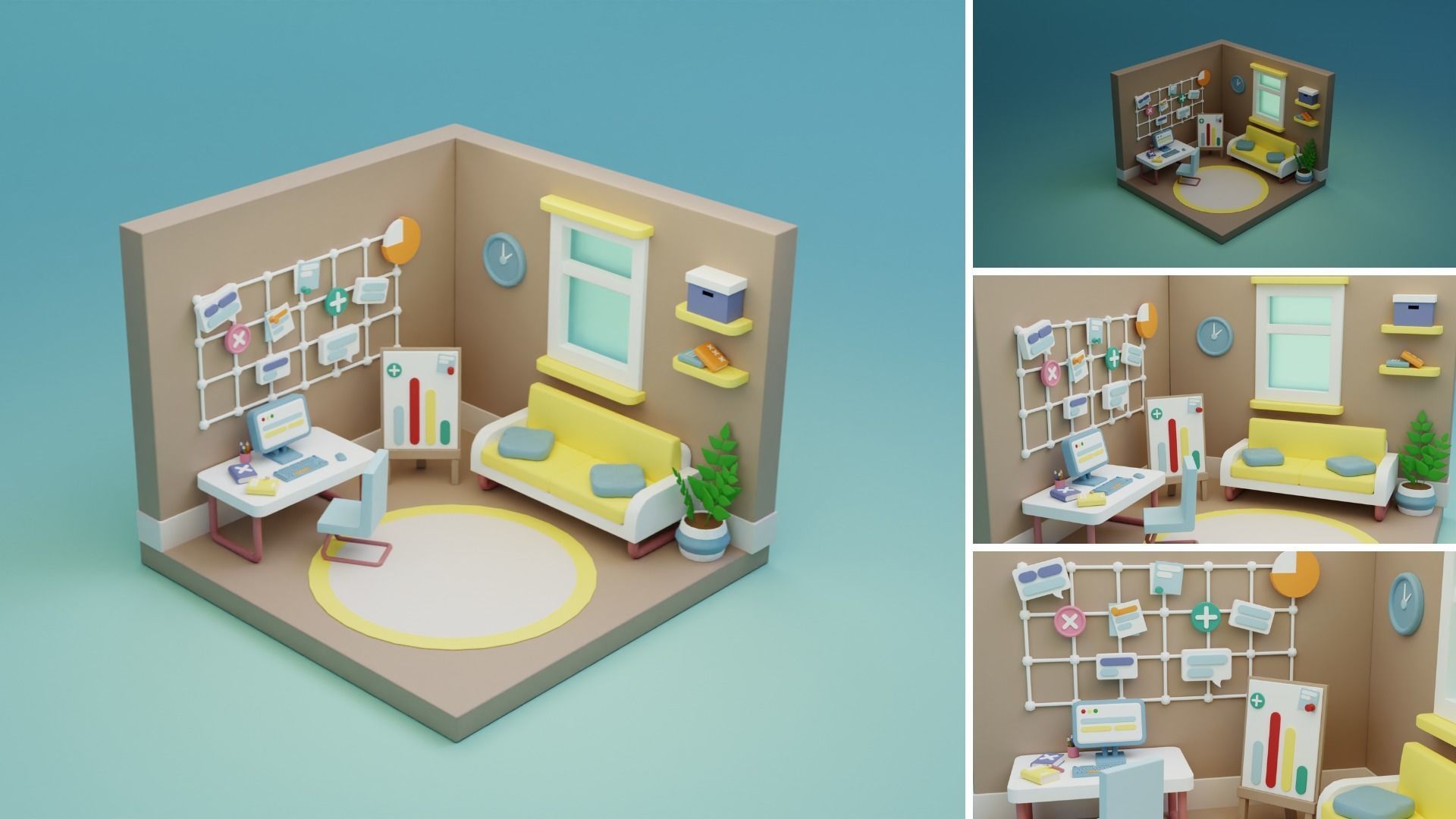 3D model Cozy Cartoon Rooms Interior 2 VR / AR / low-poly | CGTrader
