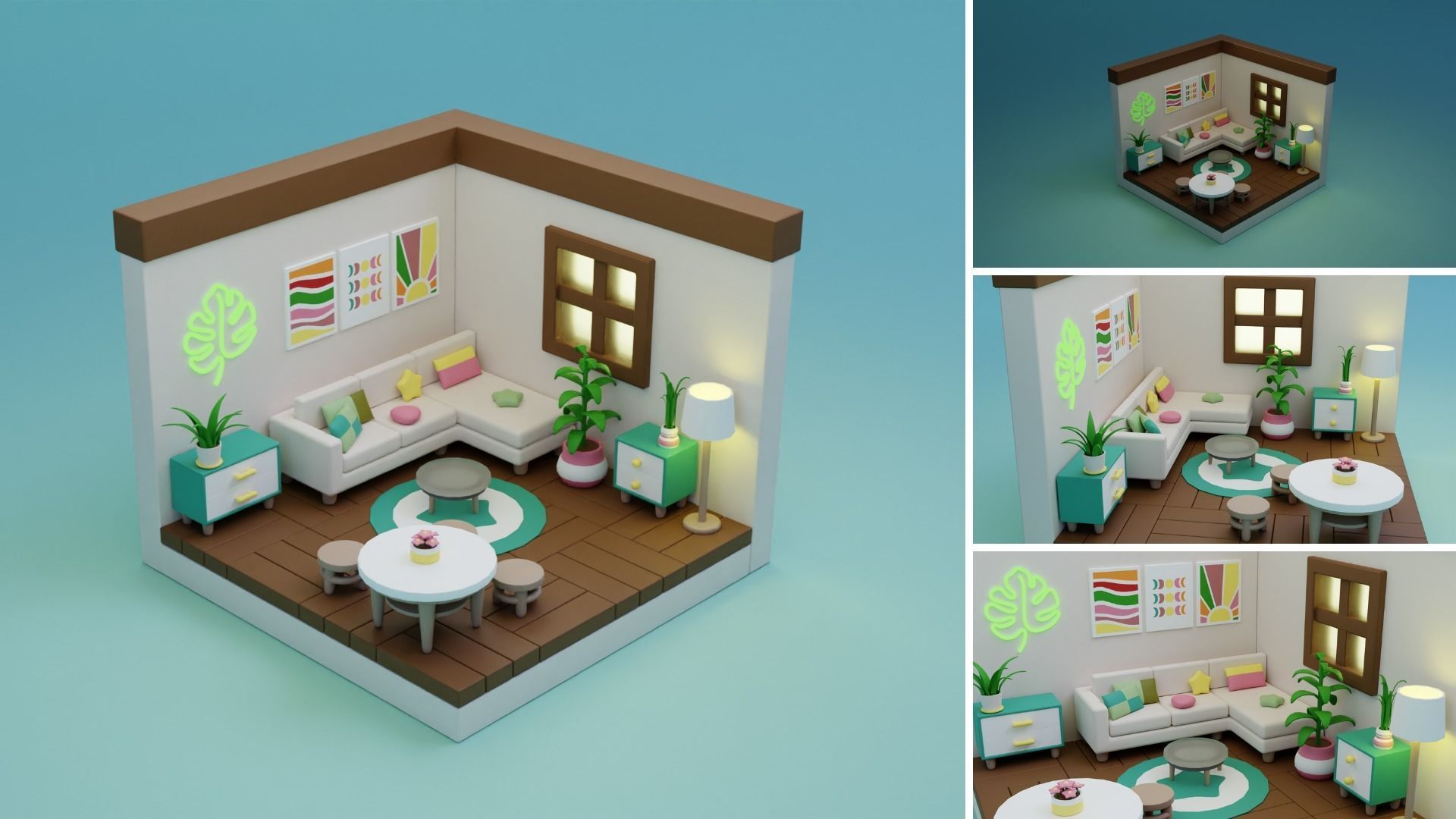 3D model Cozy Cartoon Rooms Interior 2 VR / AR / low-poly | CGTrader