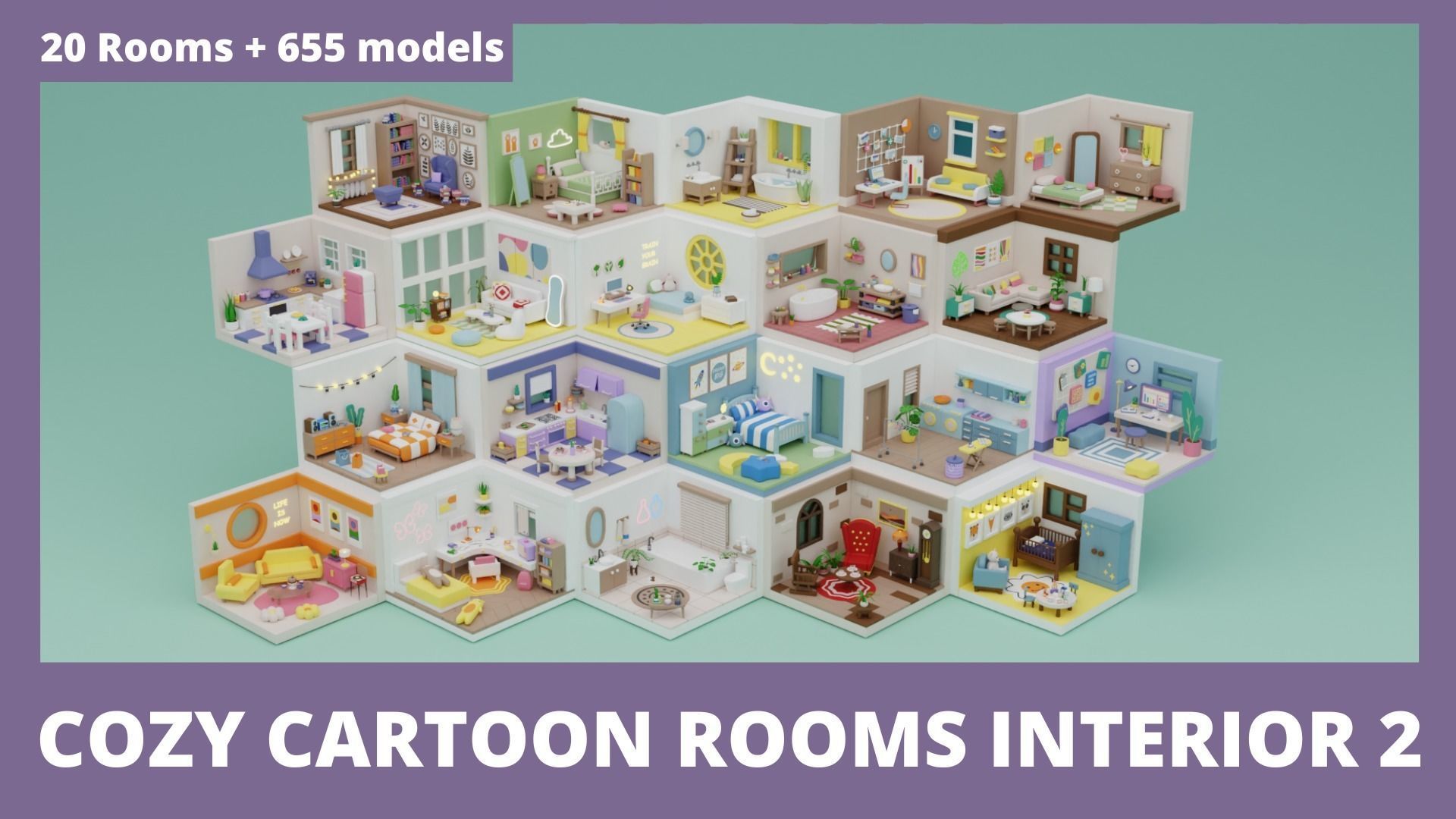 3D model Cozy Cartoon Rooms Interior 2 VR / AR / low-poly | CGTrader