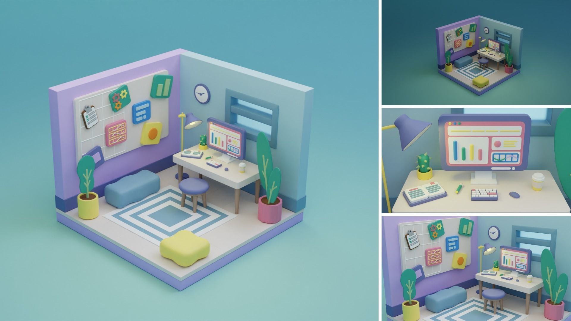 3D model Cozy Cartoon Rooms Interior 2 VR / AR / low-poly | CGTrader