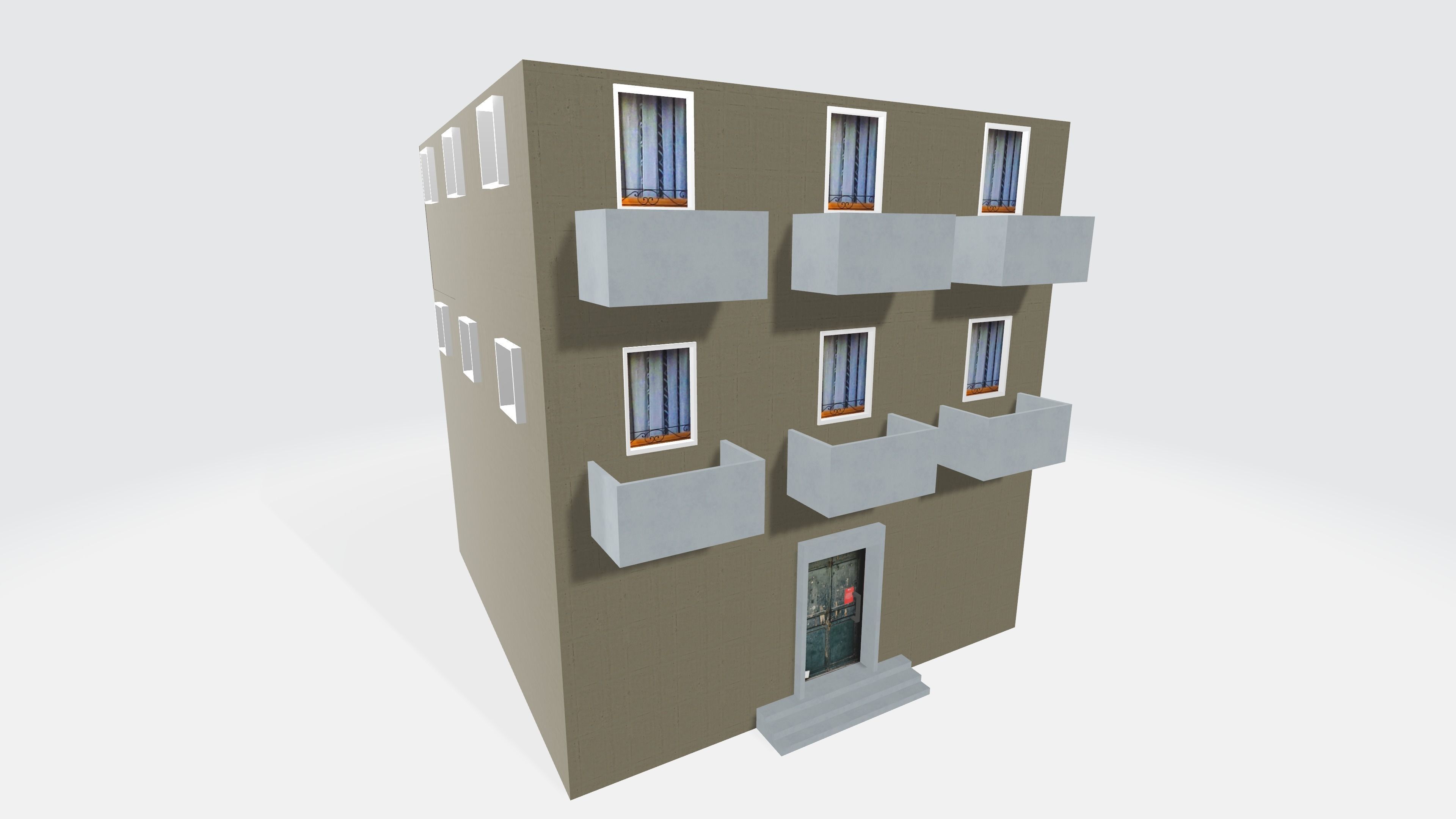 Block house 3D model Low-poly 3D model free VR / AR / low-poly 3D model ...