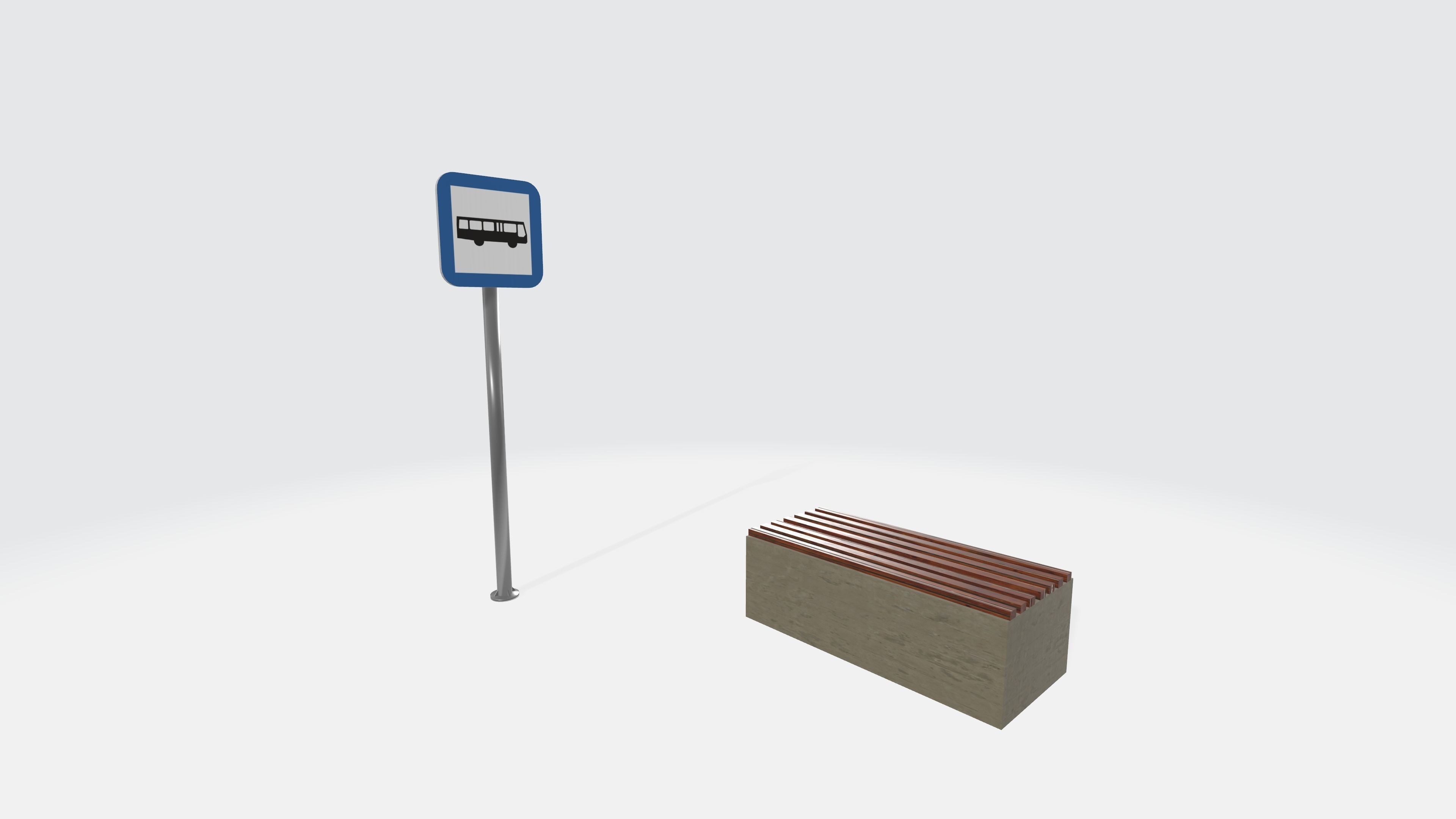 Bus stop bench and sign informing 3d model free VR / AR / low-poly 3D ...