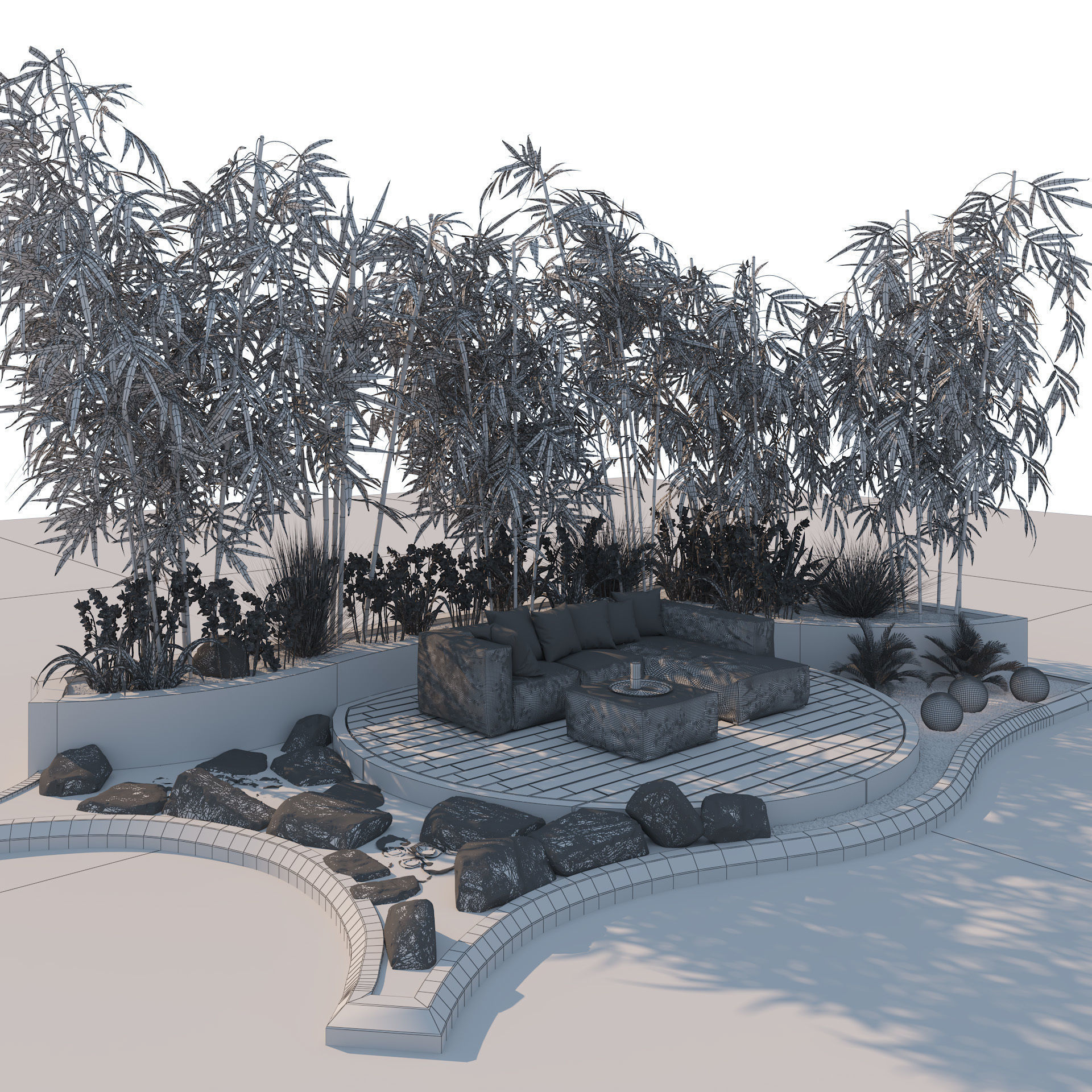 garden patio deck with outdoor furniture 3D model animated | CGTrader