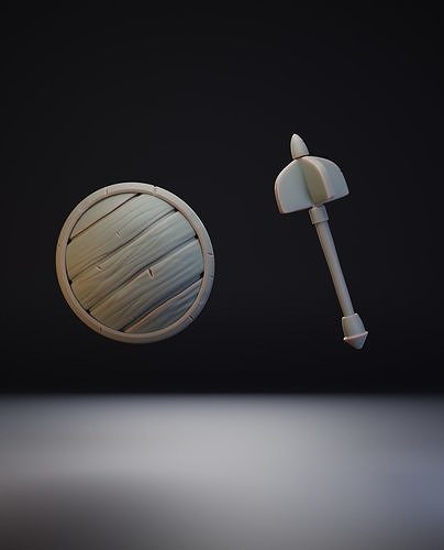 Simple Warcraft Weapons - Mace and Shield 3D model 3D printable | CGTrader