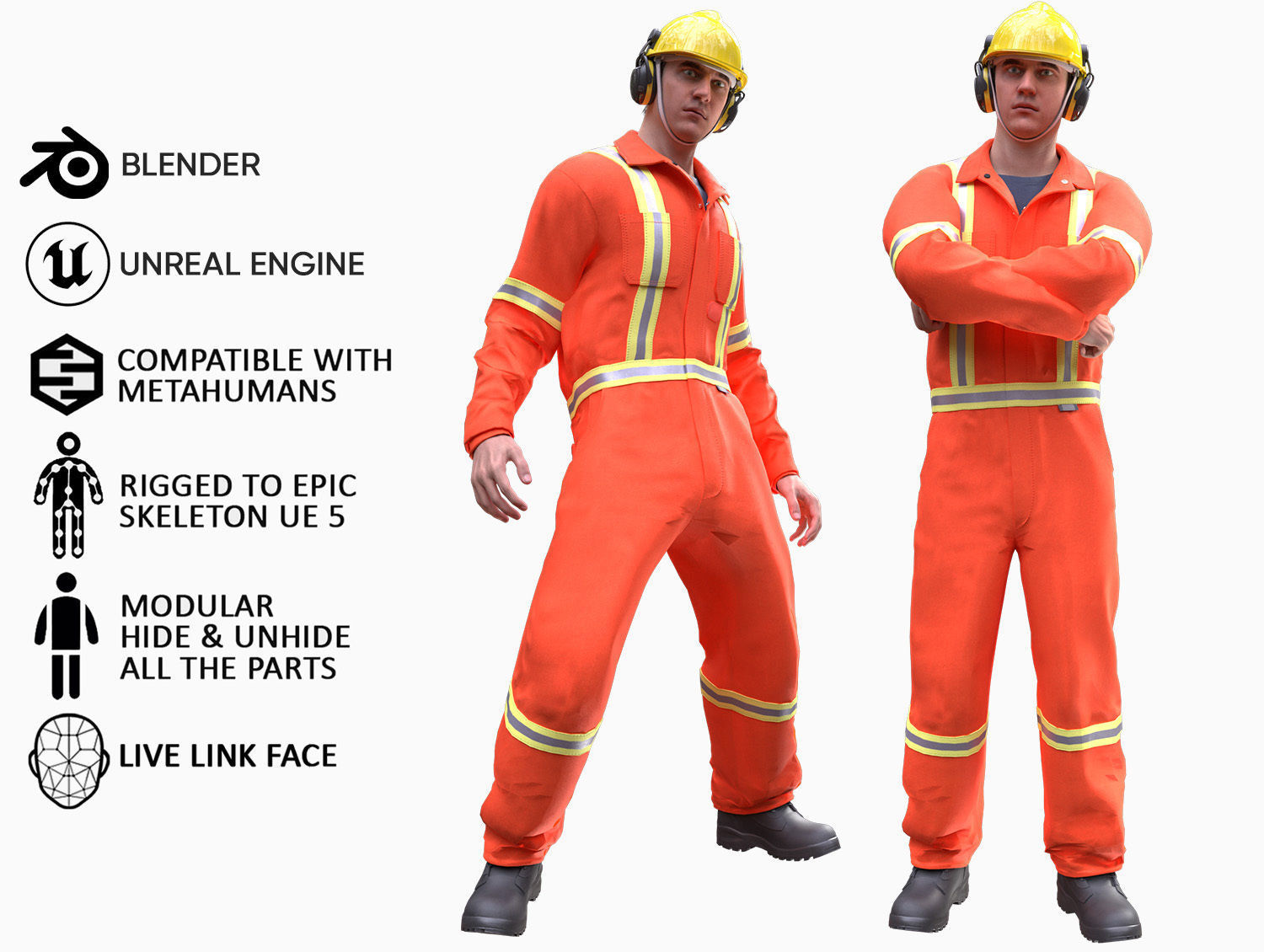 3D model Miner-Worker - Modular - Rigged VR / AR / low-poly rigged ...