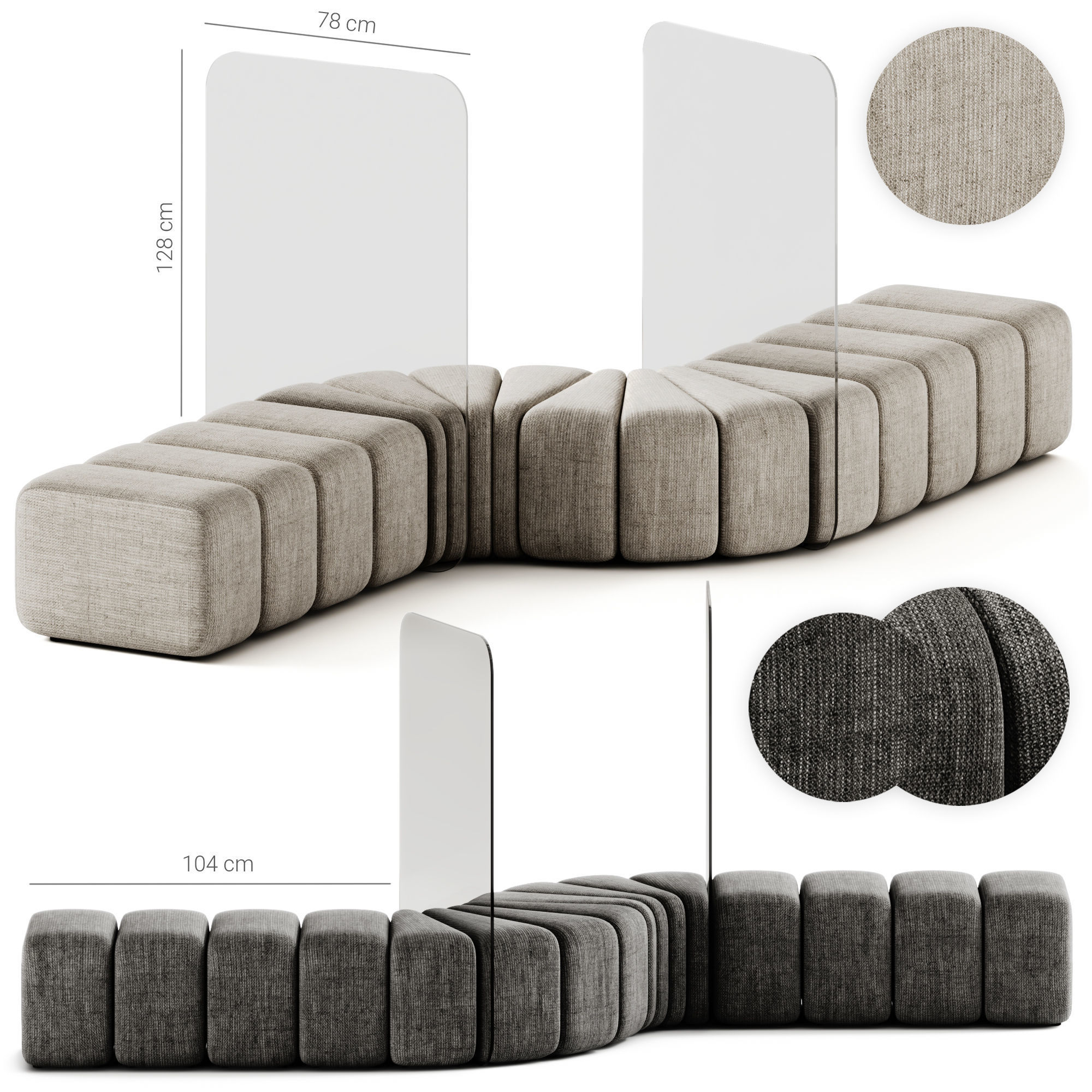 Bla Station Bob Curved Module Pouf with Plexiglass Divider 3D model ...