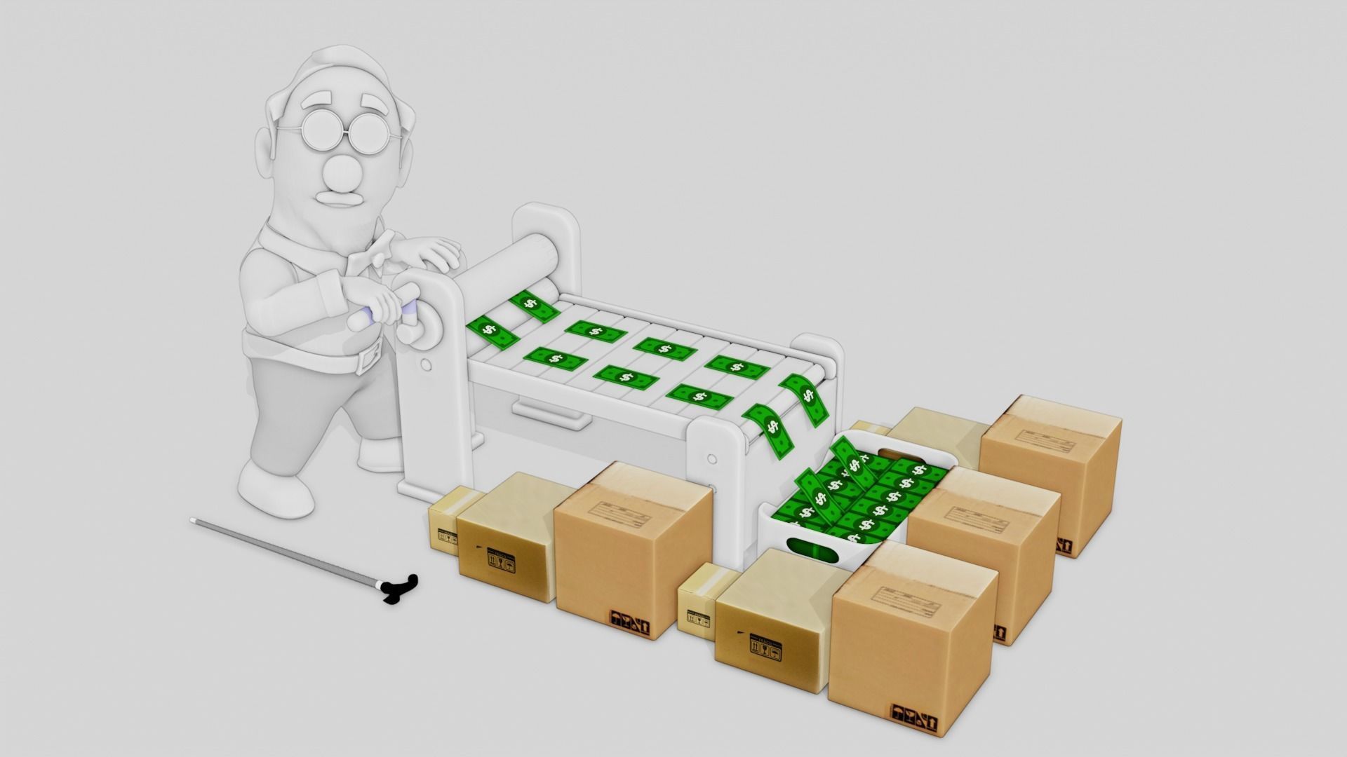 Mony Printing Machine Animation 3D model animated rigged | CGTrader