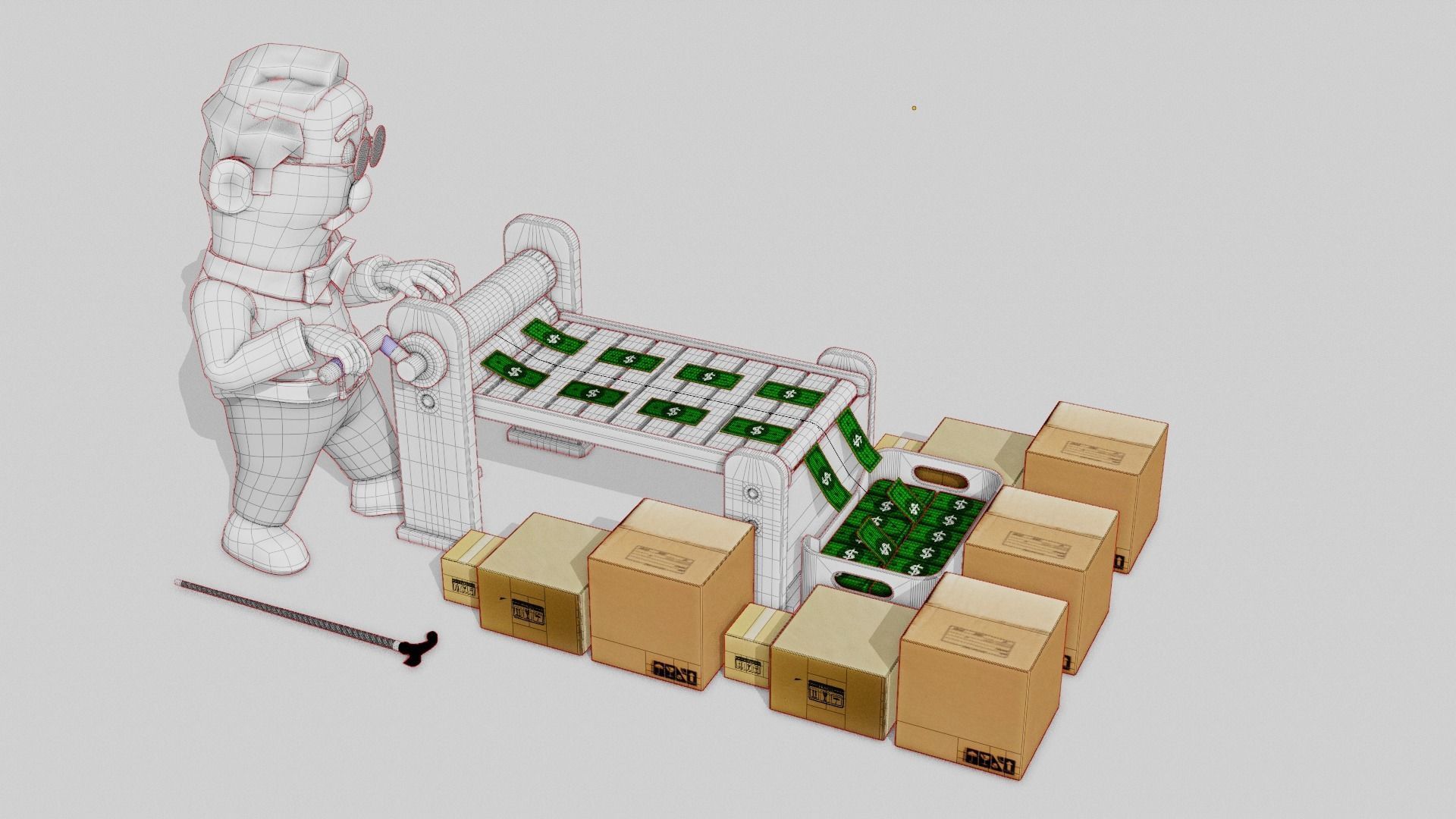 Mony Printing Machine Animation 3D model animated rigged | CGTrader