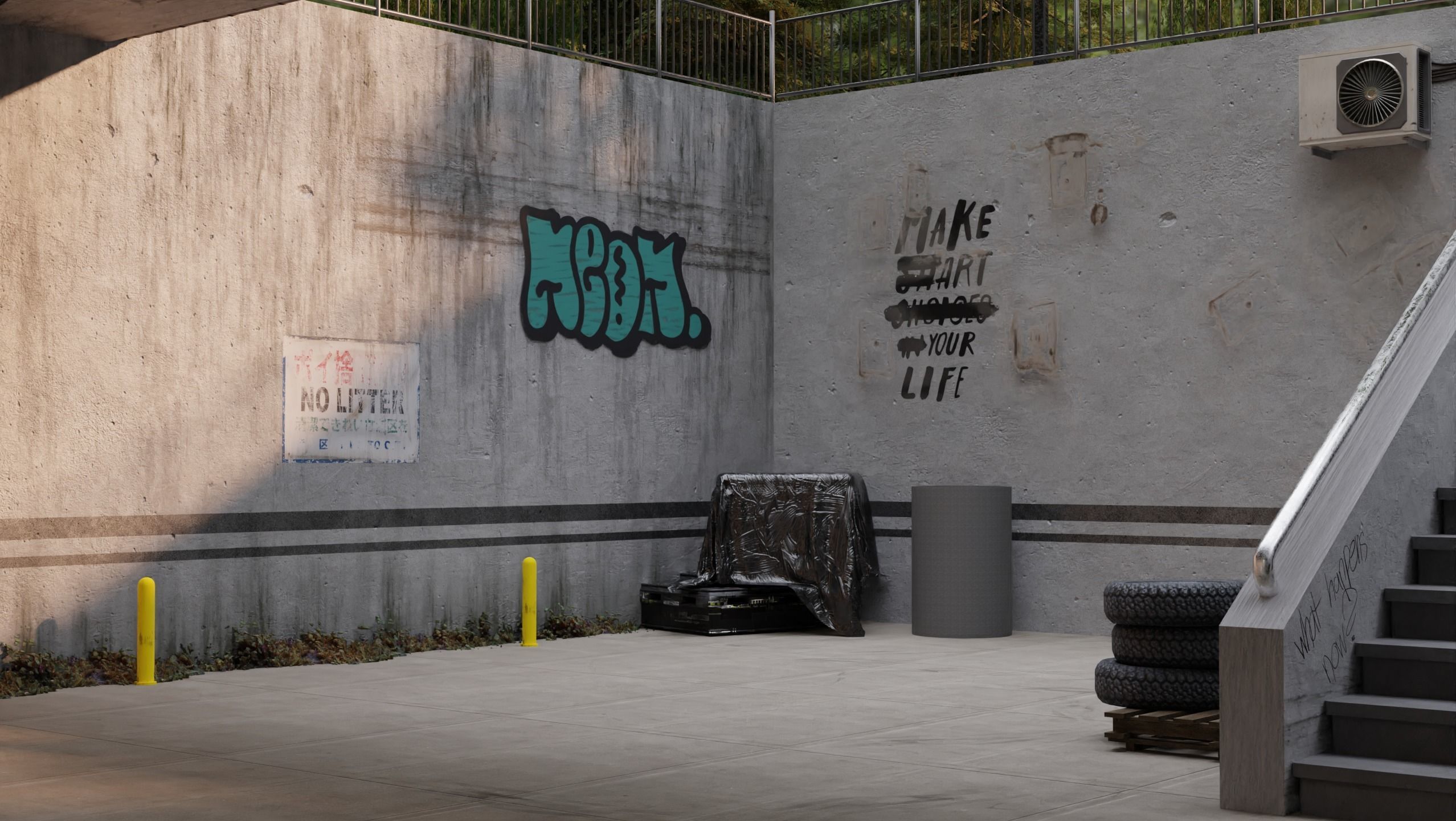 Urban Under Bridge Scene 3D Blend Textured FBX OBJ MTL Files 3D model ...